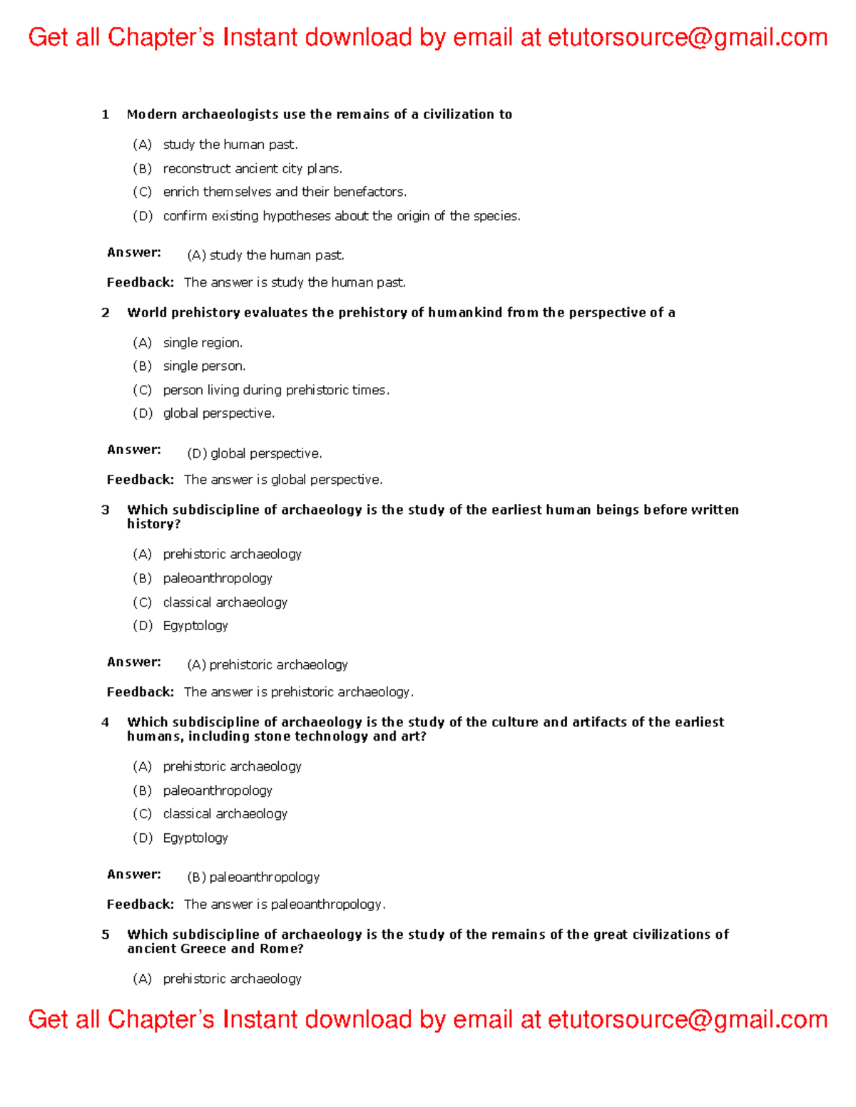 Test Bank For Ancient Lives An Introduction to Archaeology and ...