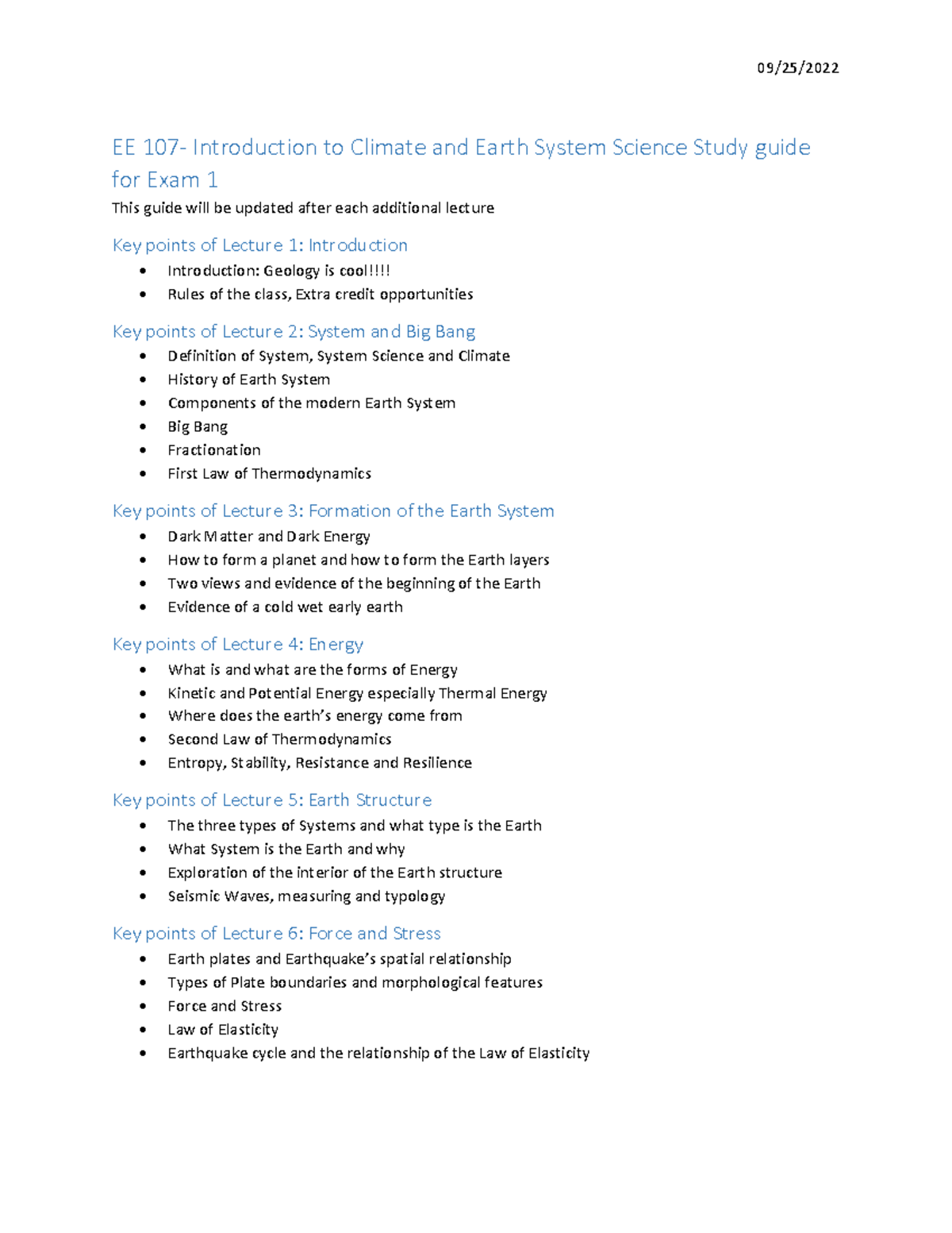 Study guide Exam 1 Fall 10-04-2022 - 09/25/ EE 107- Introduction to ...