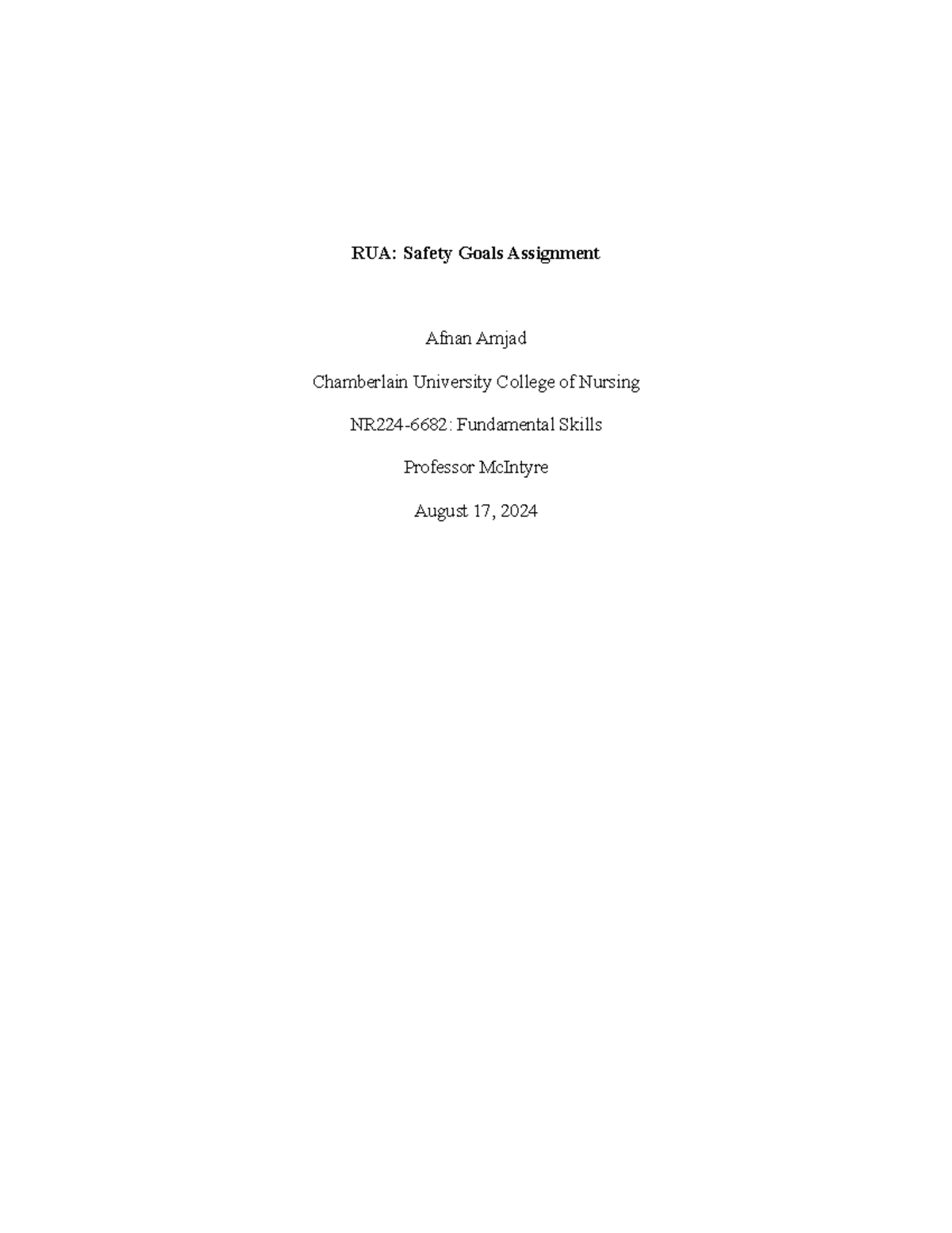 Fundamentals RUA - Essay - RUA: Safety Goals Assignment Afnan Amjad ...