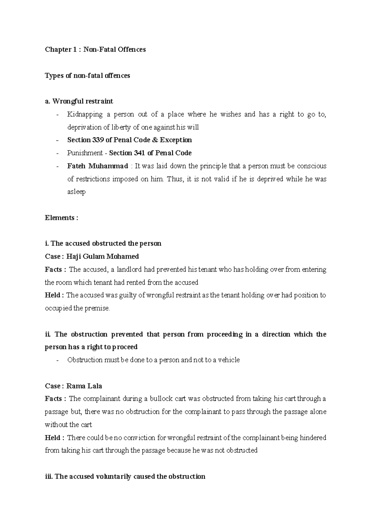 Criminal LAW II Midterm Notes - Chapter 1 : Non-Fatal Offences Types of ...
