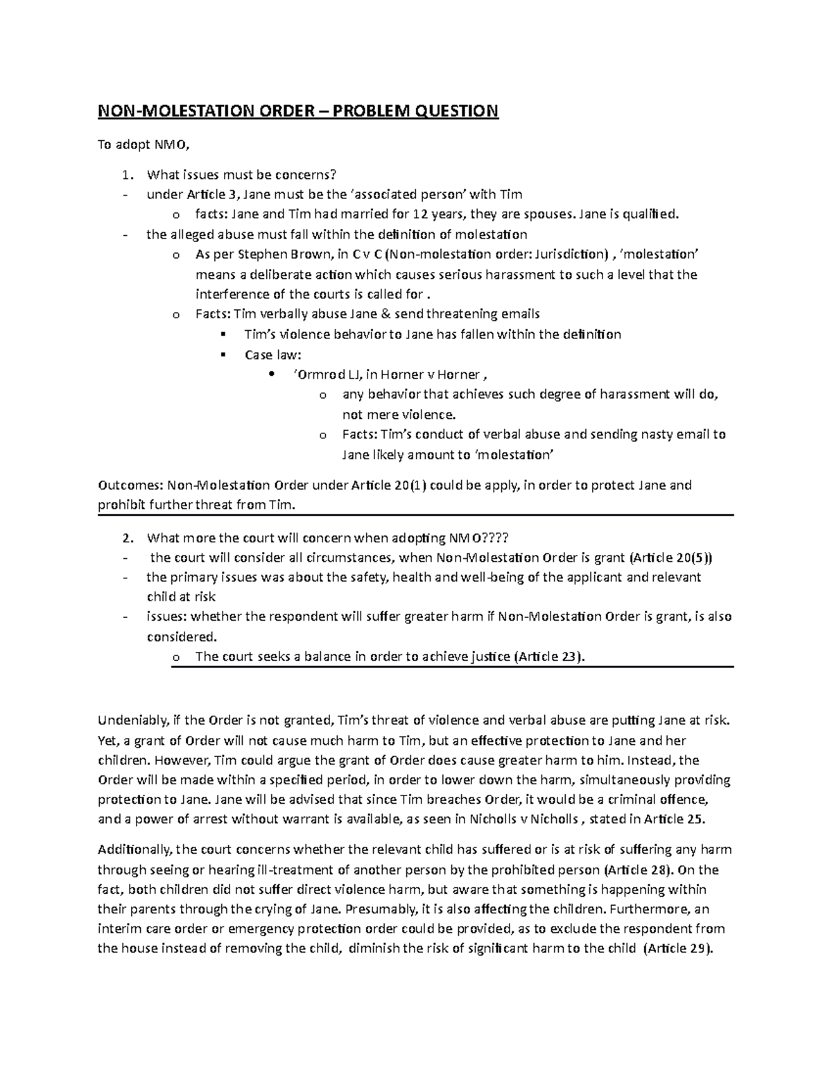 Family law - Non-molestation Order - NON-MOLESTATION ORDER – PROBLEM ...