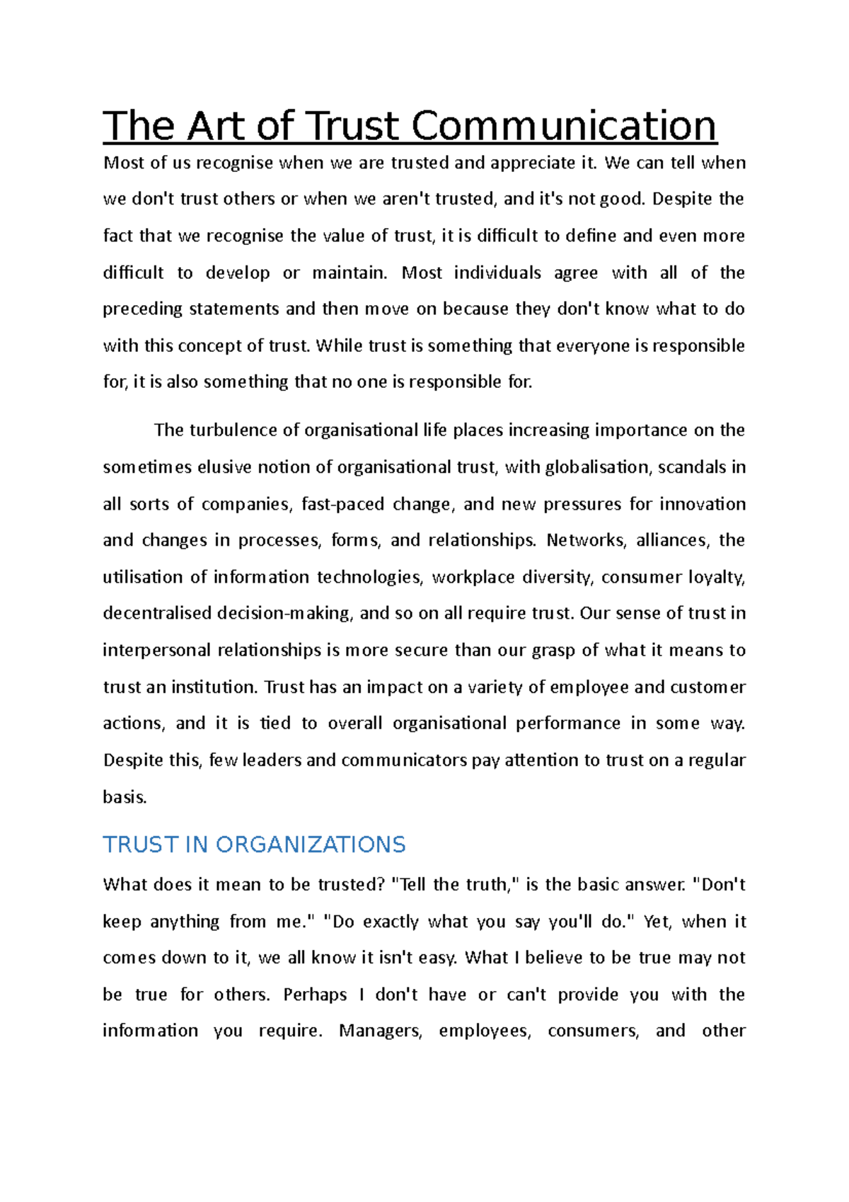 The Art of Trust Communication - We can tell when we don't trust others ...