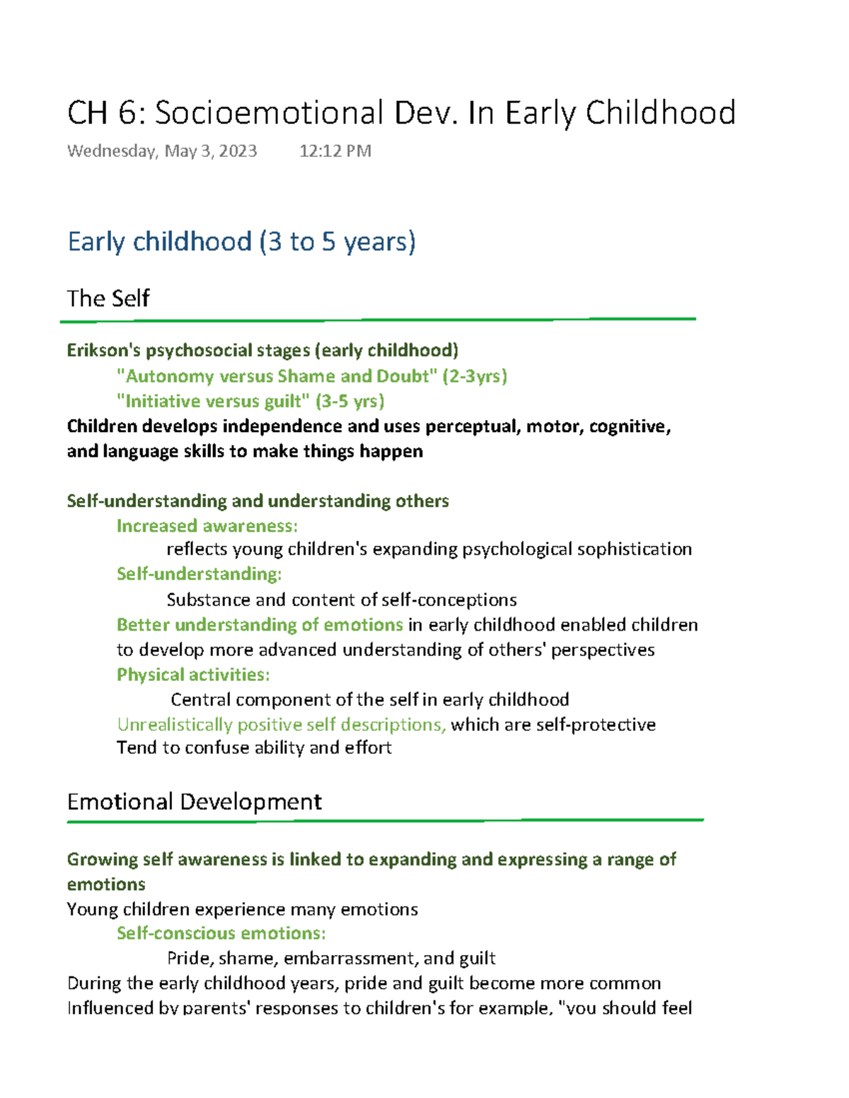 CH 6 Socioemotional Dev. In Early Childhood - Early childhood (3 to 5 ...