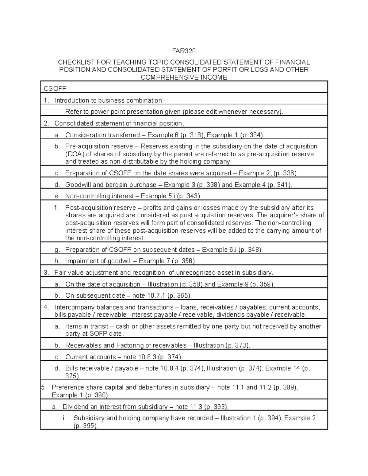 FAR320 CFS Content Checklist 2 - FAR CHECKLIST FOR TEACHING TOPIC ...