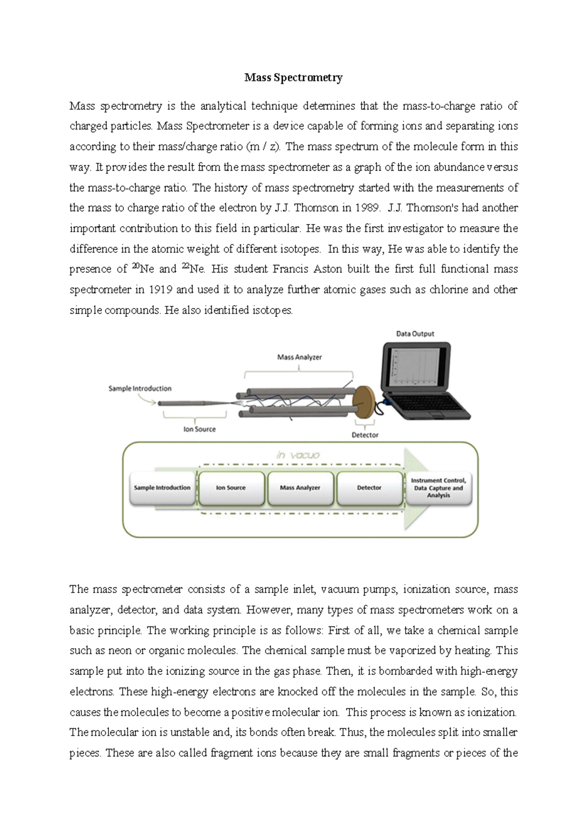 chem1 notes lec - Mass Spectrometry Mass spectrometry is the analytical ...