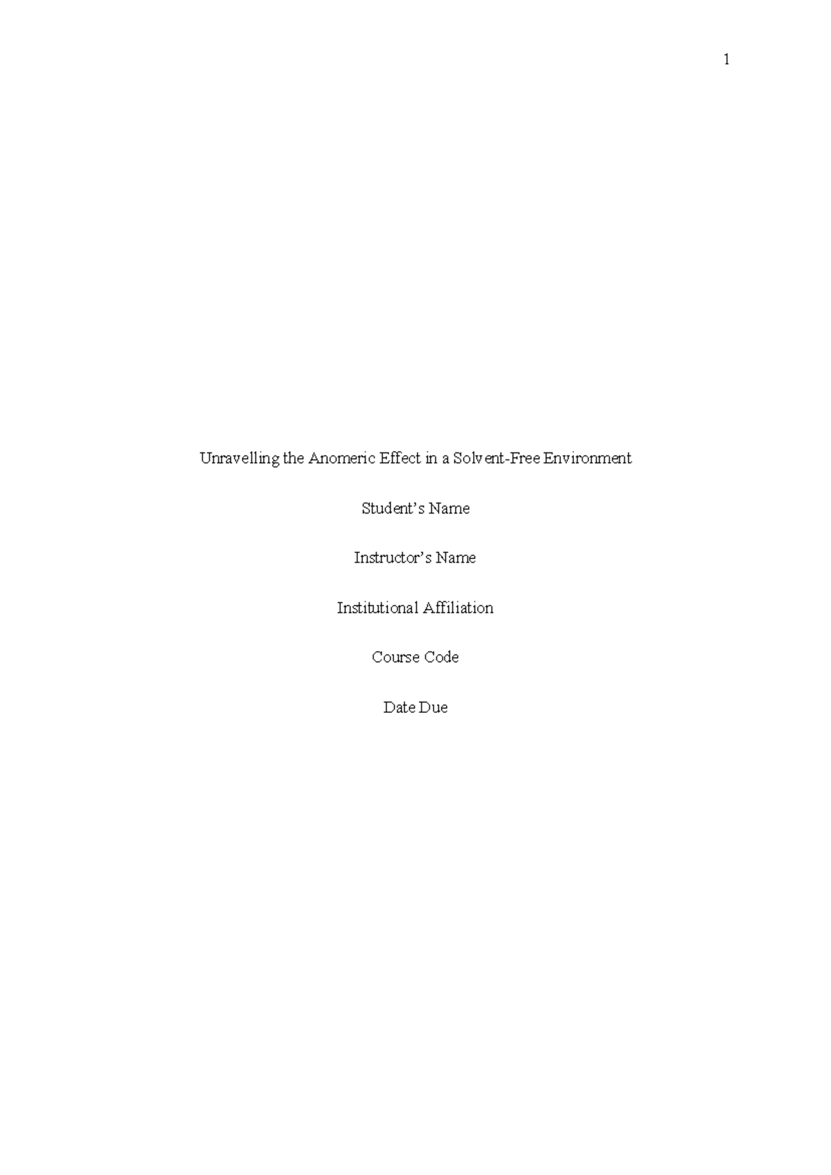 Unravelling the Anomeric Effect in a Solvent - The paper presents a ...