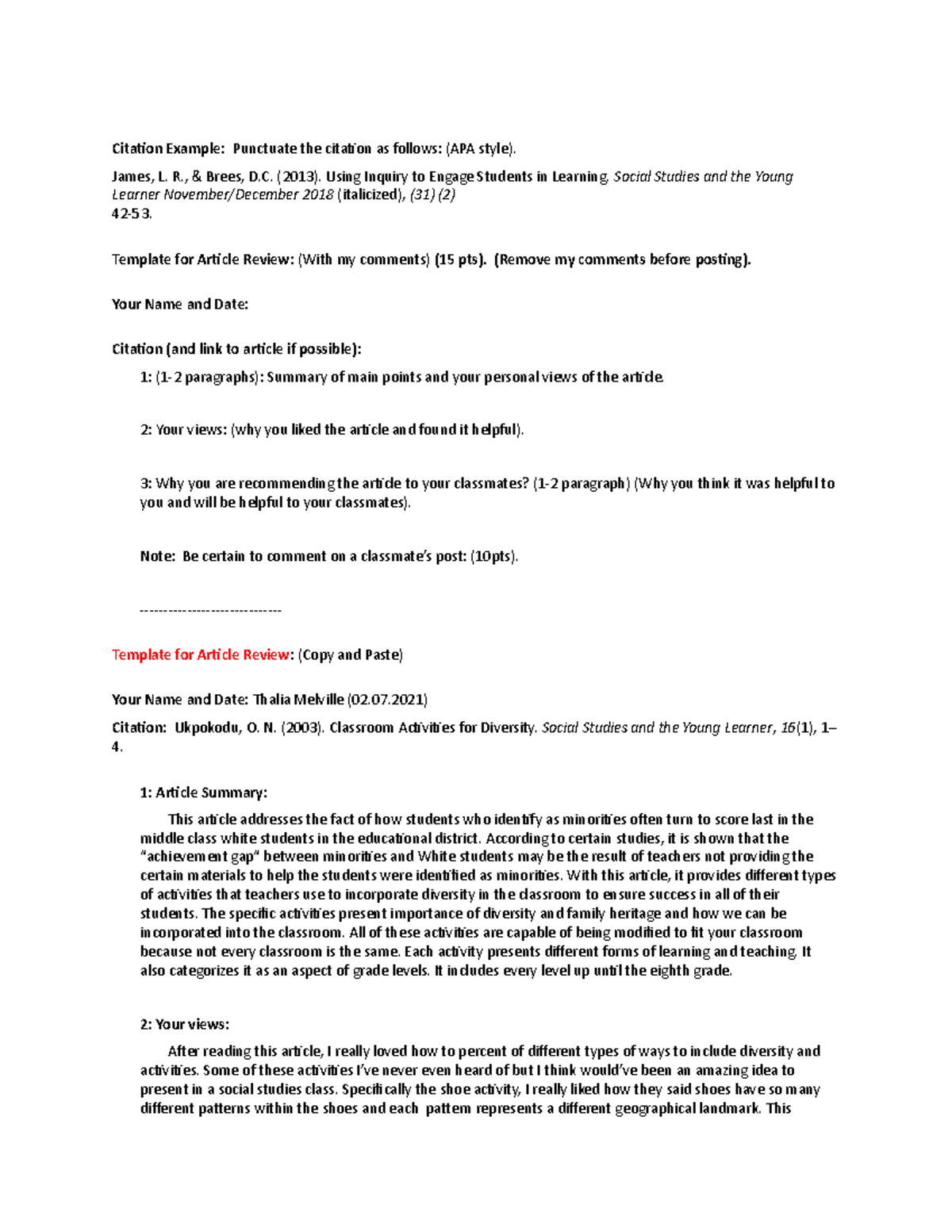 Journal Article Review #1 - Citation Example: Punctuate the citation as ...