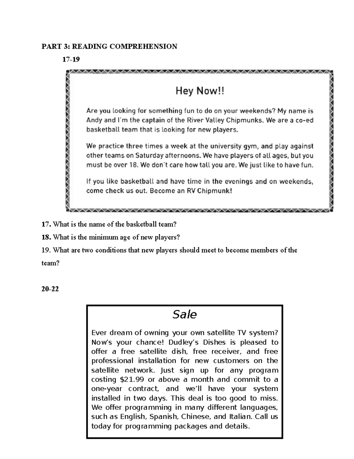 Reading 3 - PART 3: READING COMPREHENSION 17- 17. What is the name of ...