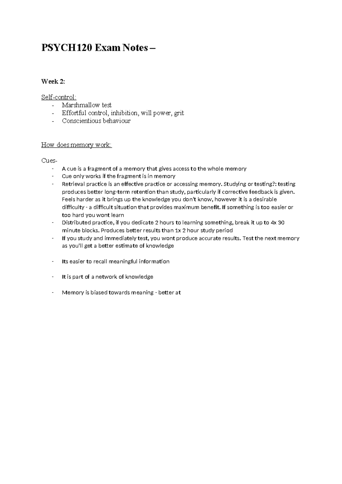 Psych 120 Notes - PSYCH120 Exam Notes – Week 2: Self-control ...