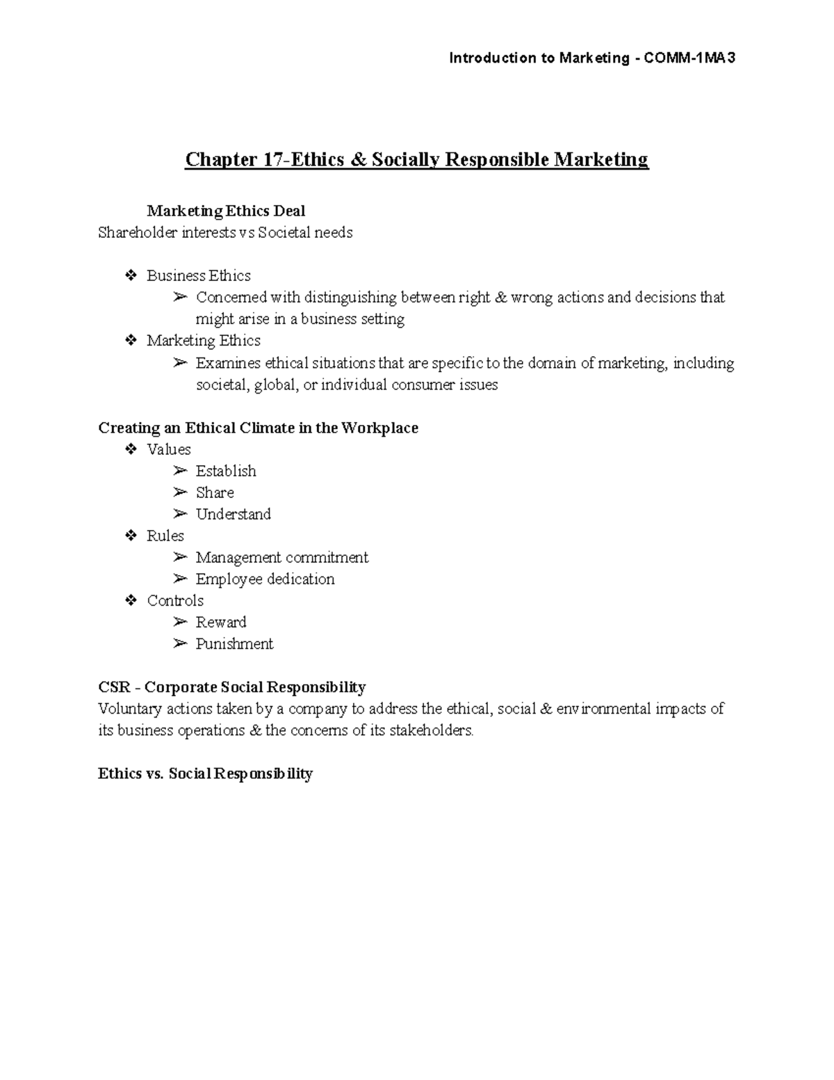 1MA3 Marketing Notes - Chapter 17-Ethics & Socially Responsible ...