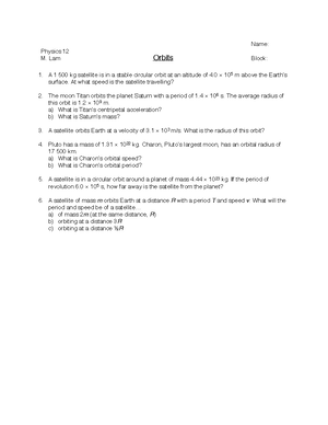 Circular Motion and Gravitation Provincial Exam Package - Physics 12 ...