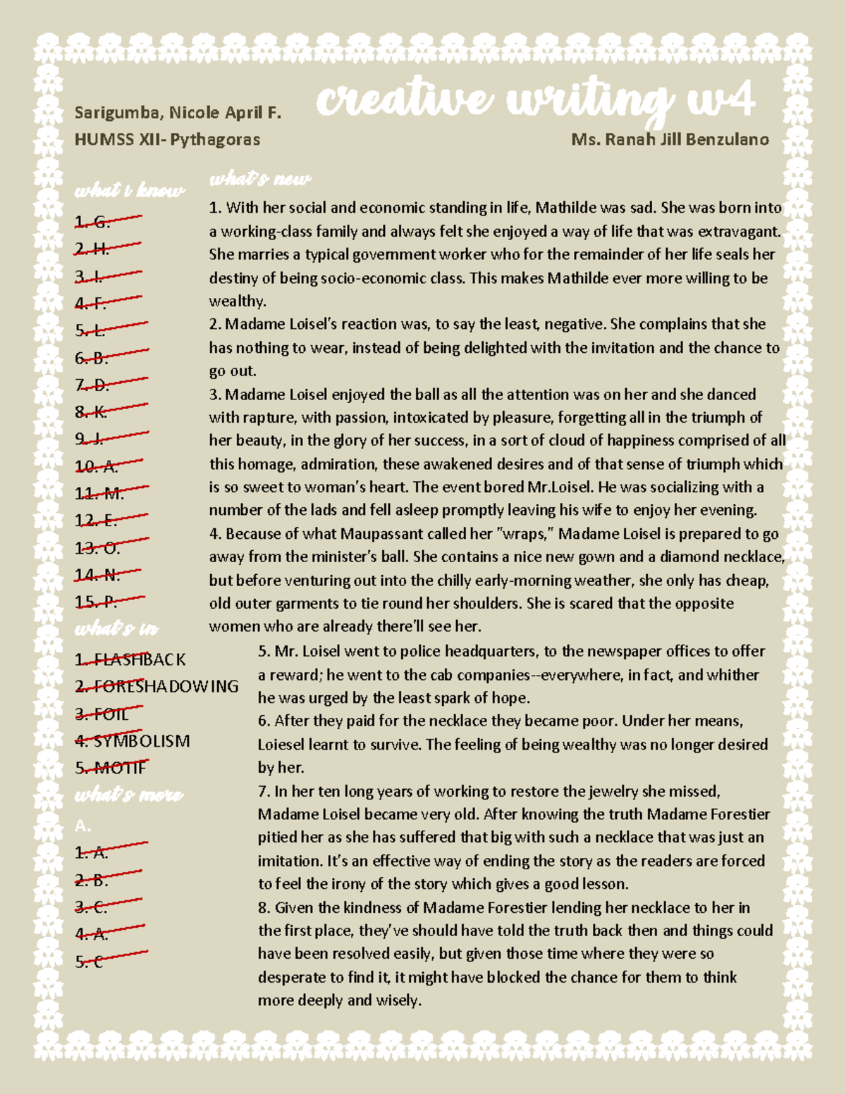 Creative Writing Week 4 for senior high school - Sarigumba, Nicole ...