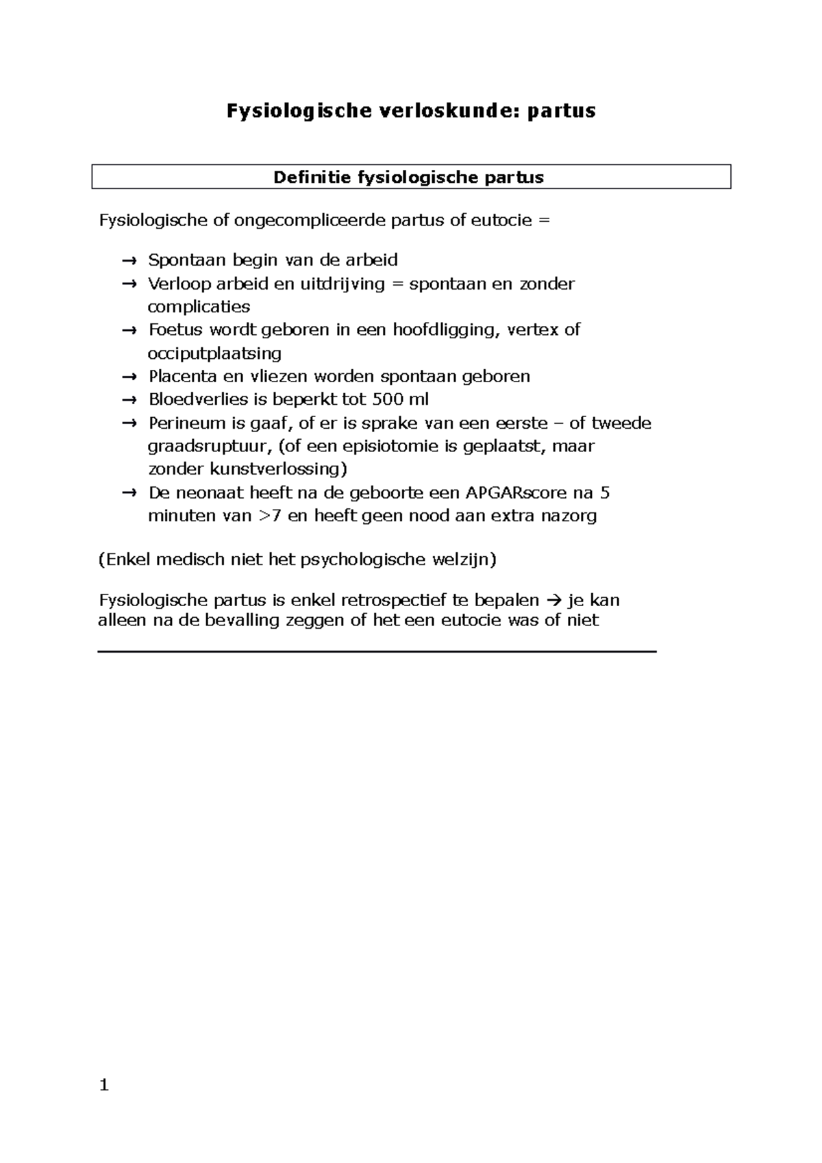 Partus Samenvatting - Fysiologische verloskunde: partus Definitie ...