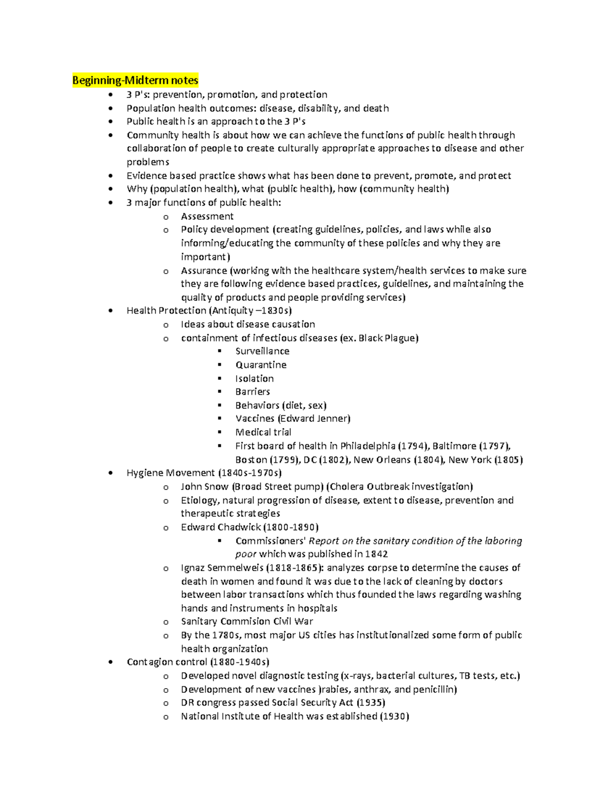 Foundations of Public Health beginning-midterm notes - Beginning ...