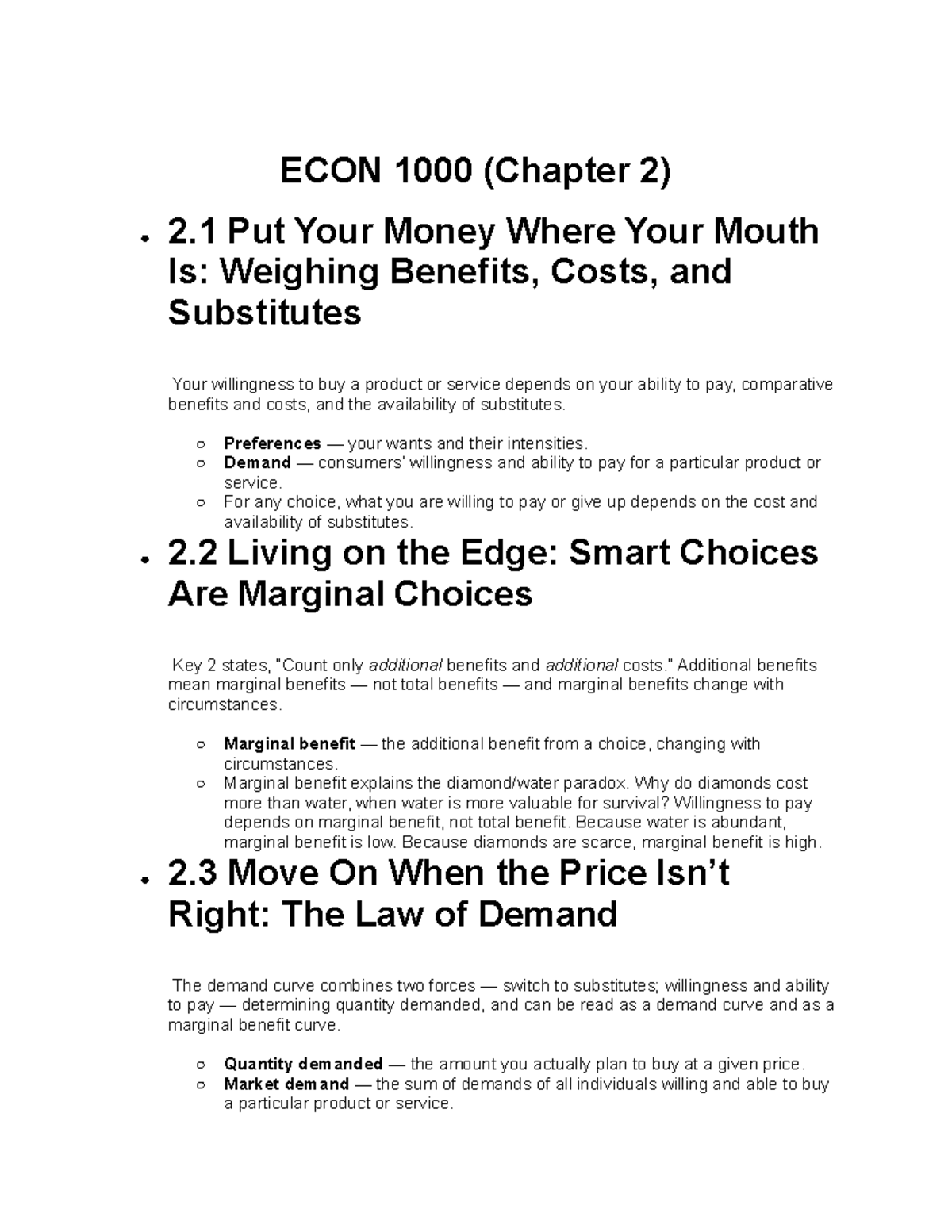 ECON 1000 (Chapter 2)(introduction to microeconomics) - ECON 1000 ...