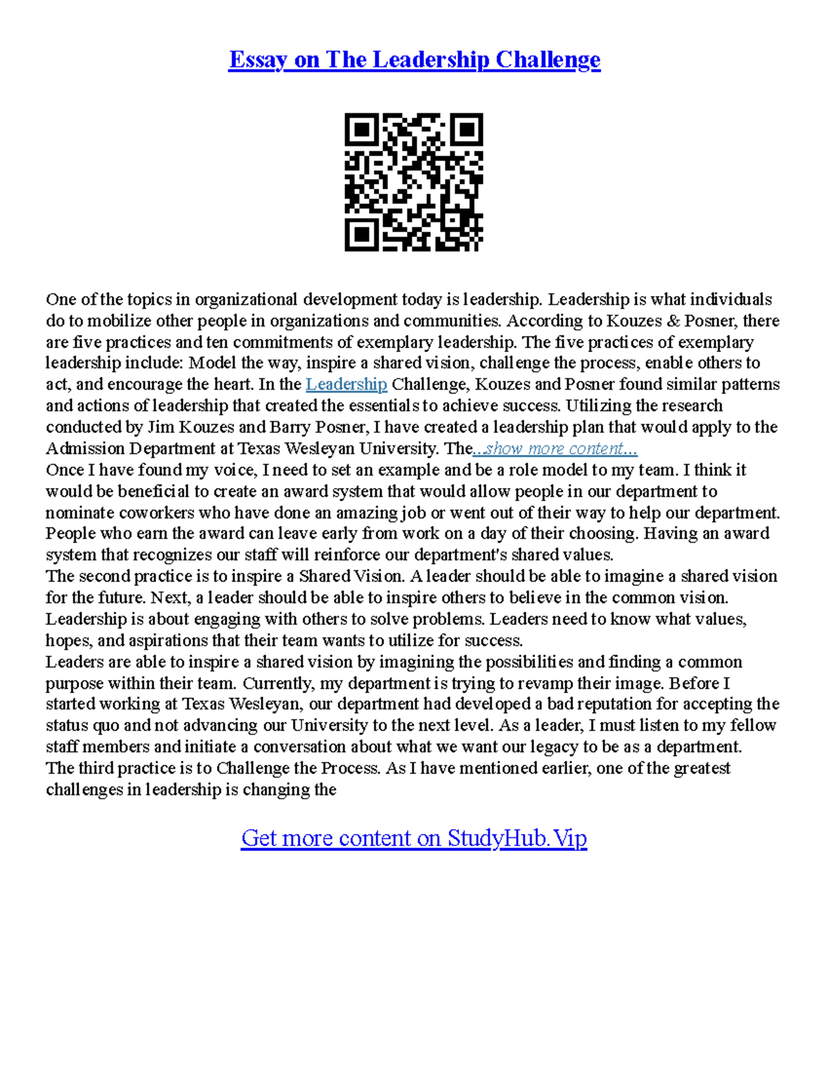 Essay On Leaders - Essay on The Leadership Challenge One of the topics ...
