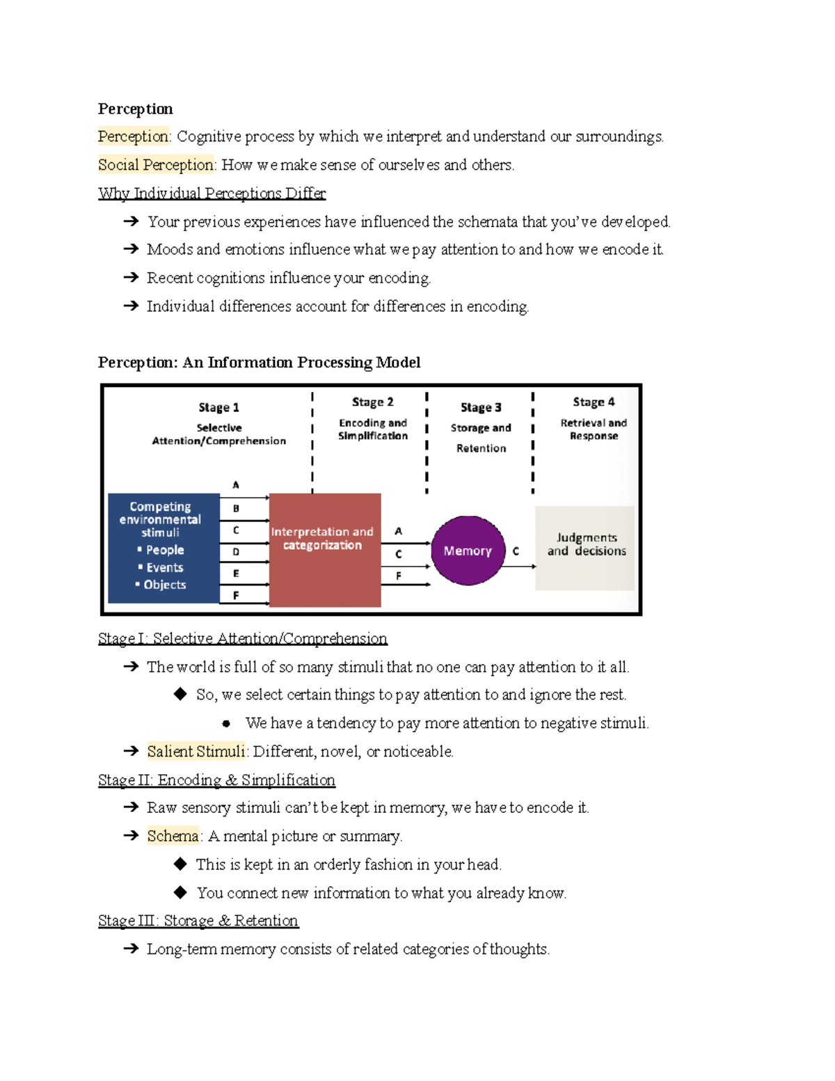 Chapter 7 Notes - Perception And Attributions - Perception Perception ...