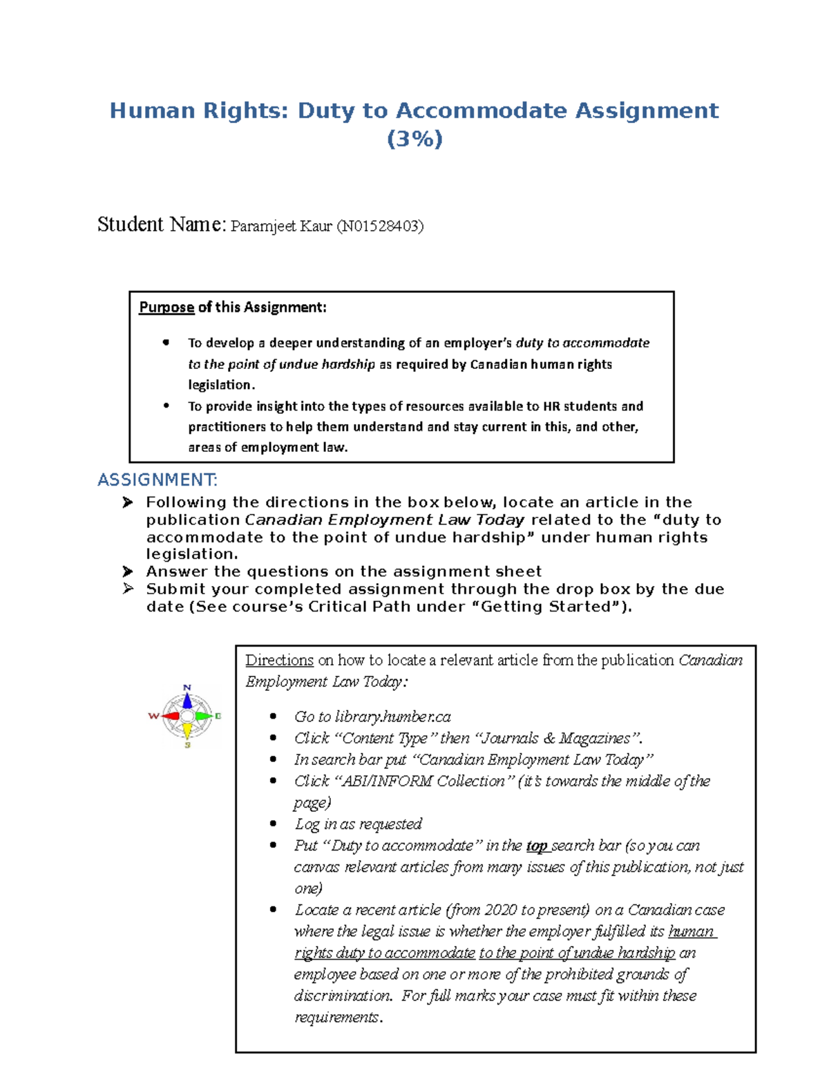 Duty to Accommodate Assignment W23(1) - Human Rights: Duty to ...