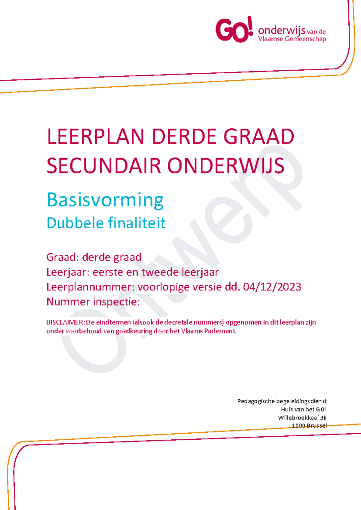 Derde graad basisvorming DA - LEERPLAN DERDE GRAAD SECUNDAIR ONDERWIJS ...