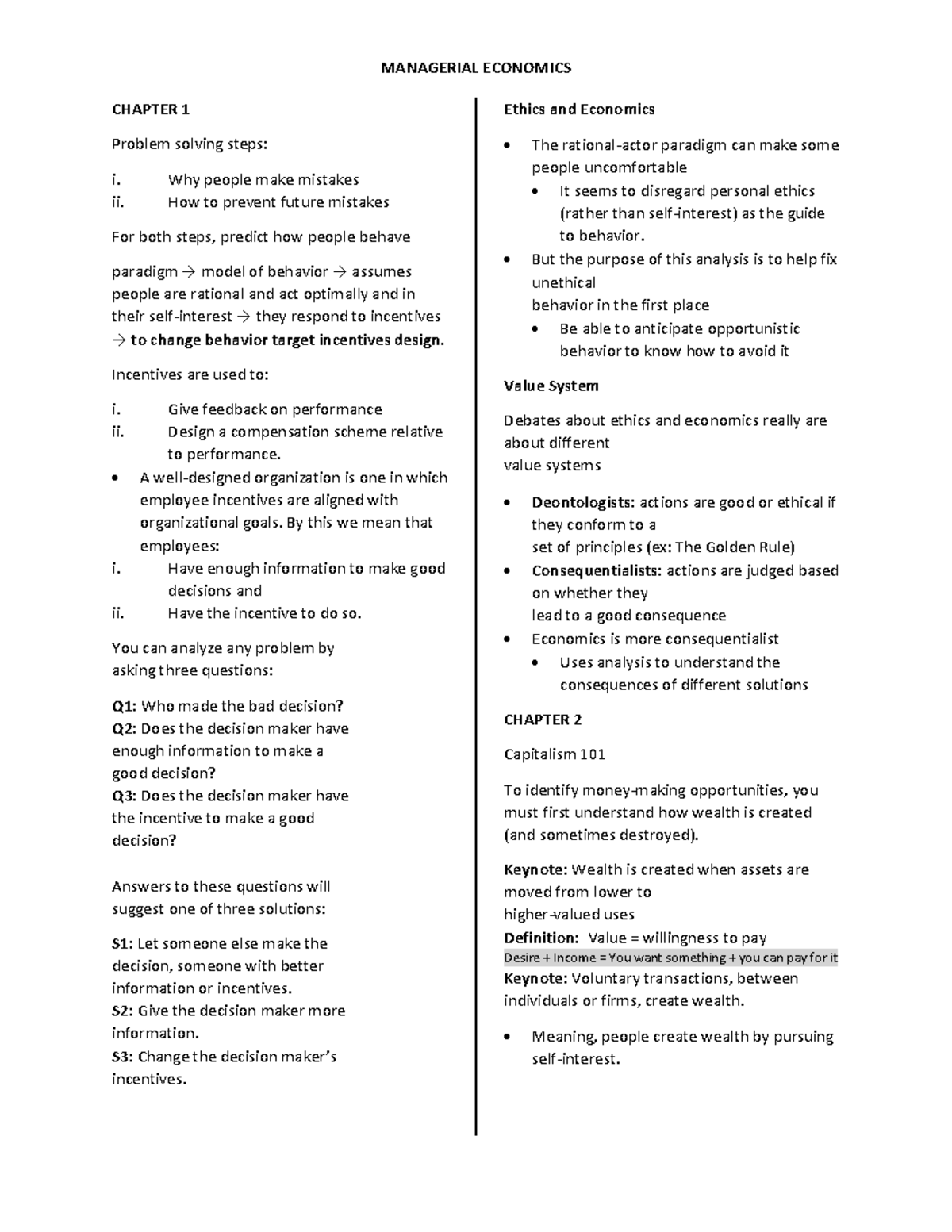 Managerial Economics Reviewer - CHAPTER 1 Problem solving steps: i. Why ...