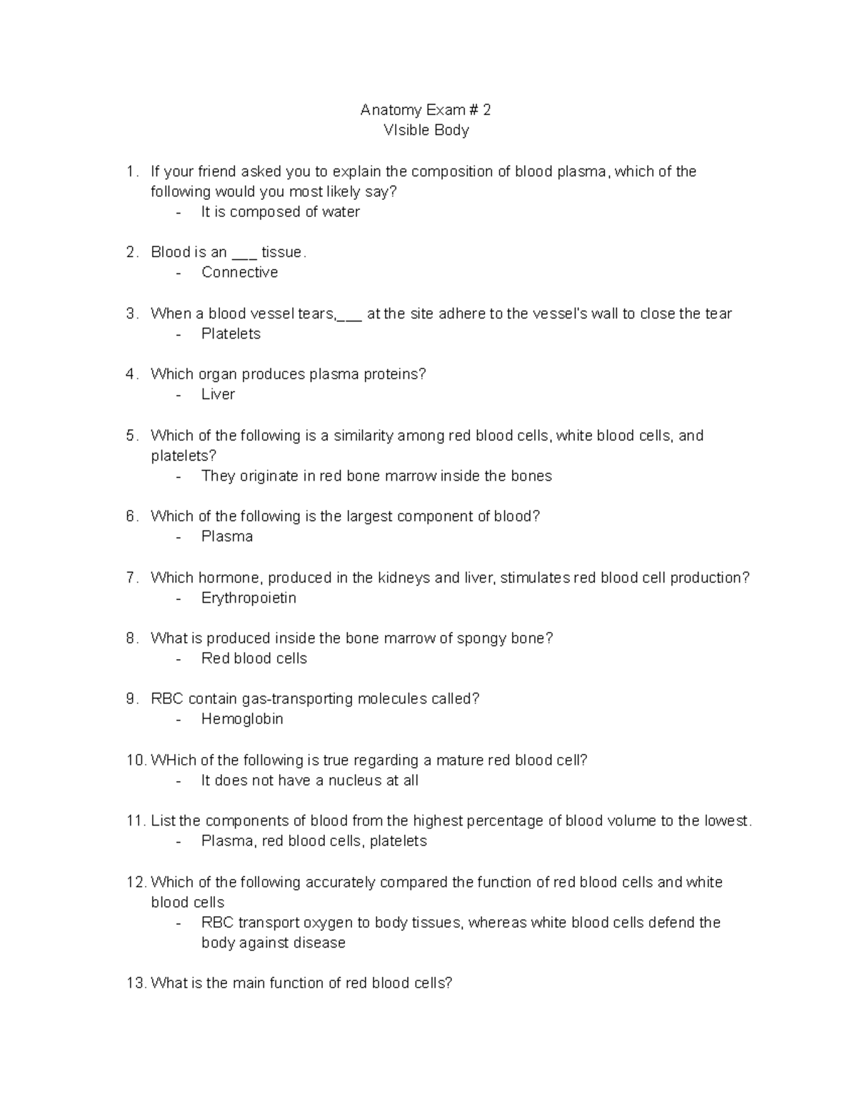 Anatomy Exam 2 Visible Body - Anatomy Exam # 2 VIsible Body If your ...