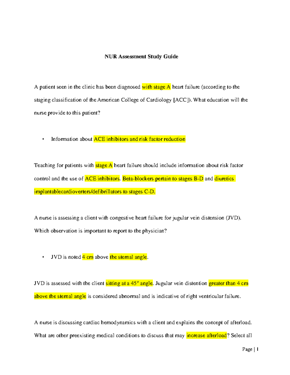 NUR Assessment Study Guide - What education will the nurse provide to ...