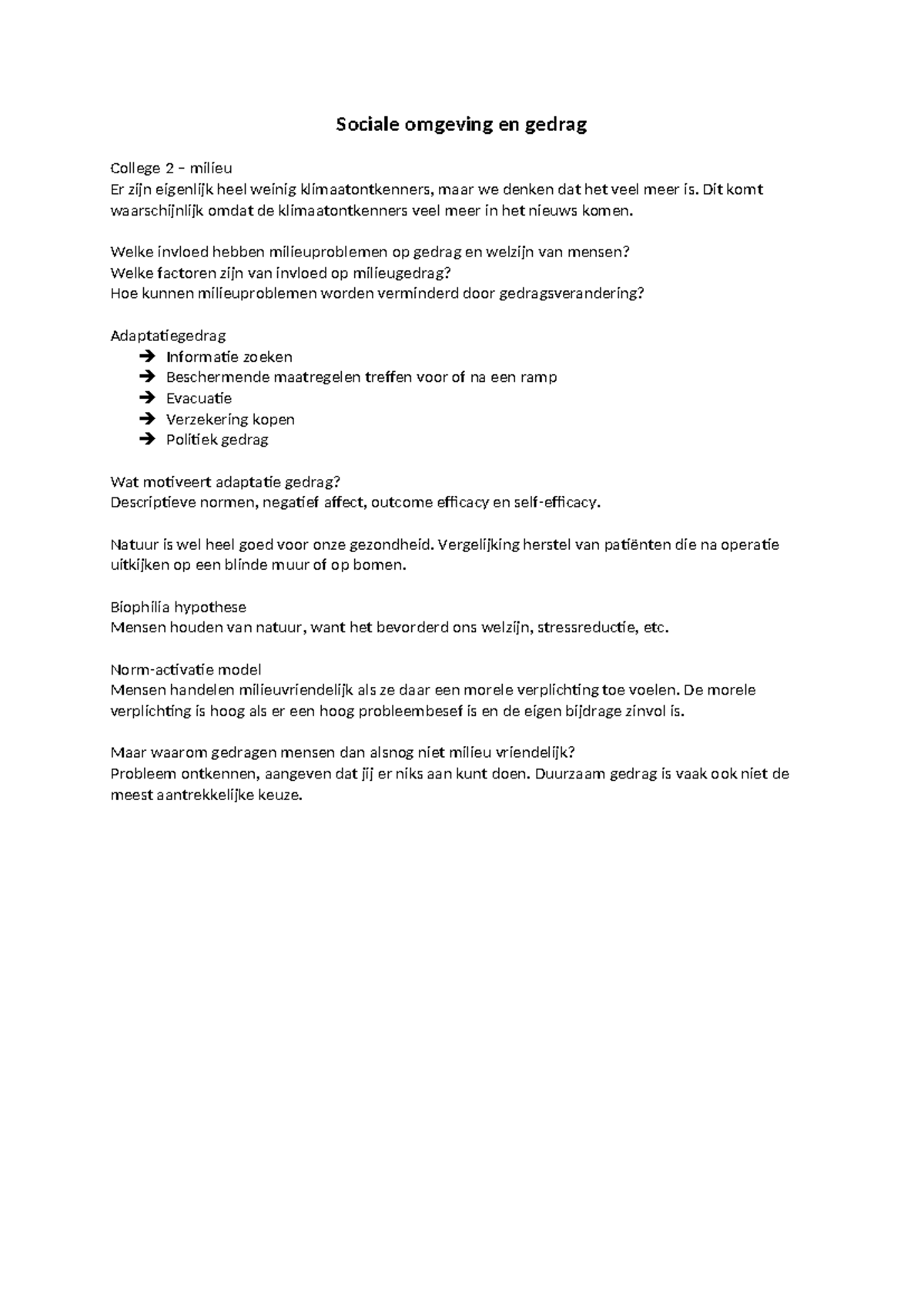 Sociale omgeving en gedrag - Sociale omgeving en gedrag College 2 ...