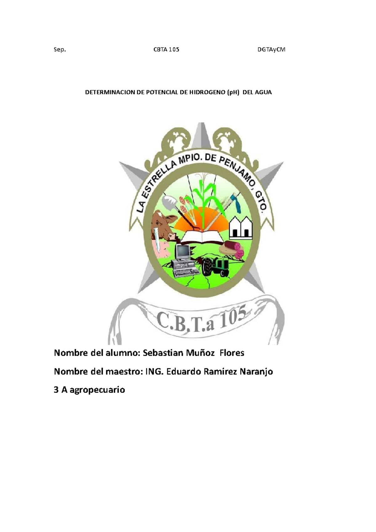 Determinacion electrica - Sep. CBTA 105 DGTAyCM DETERMINACION DE POTENCIAL DE HIDROGENO (pH) DEL ...