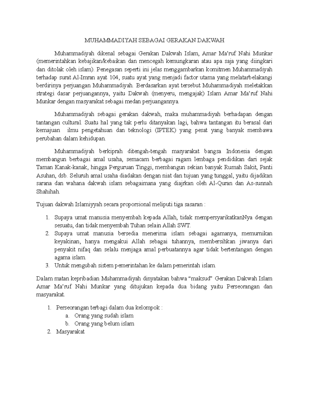 Resume 1 - Muhammadiyah Sebagai Gerakan Dakwah - MUHAMMADIYAH SEBAGAI ...