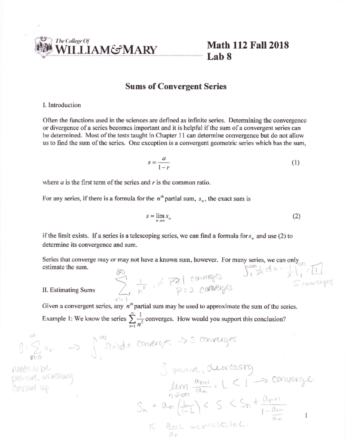 Lab 8 - Calculus II Lab 8 - 0 The College Of Math 112 Fall 2018 Lab 8 ...