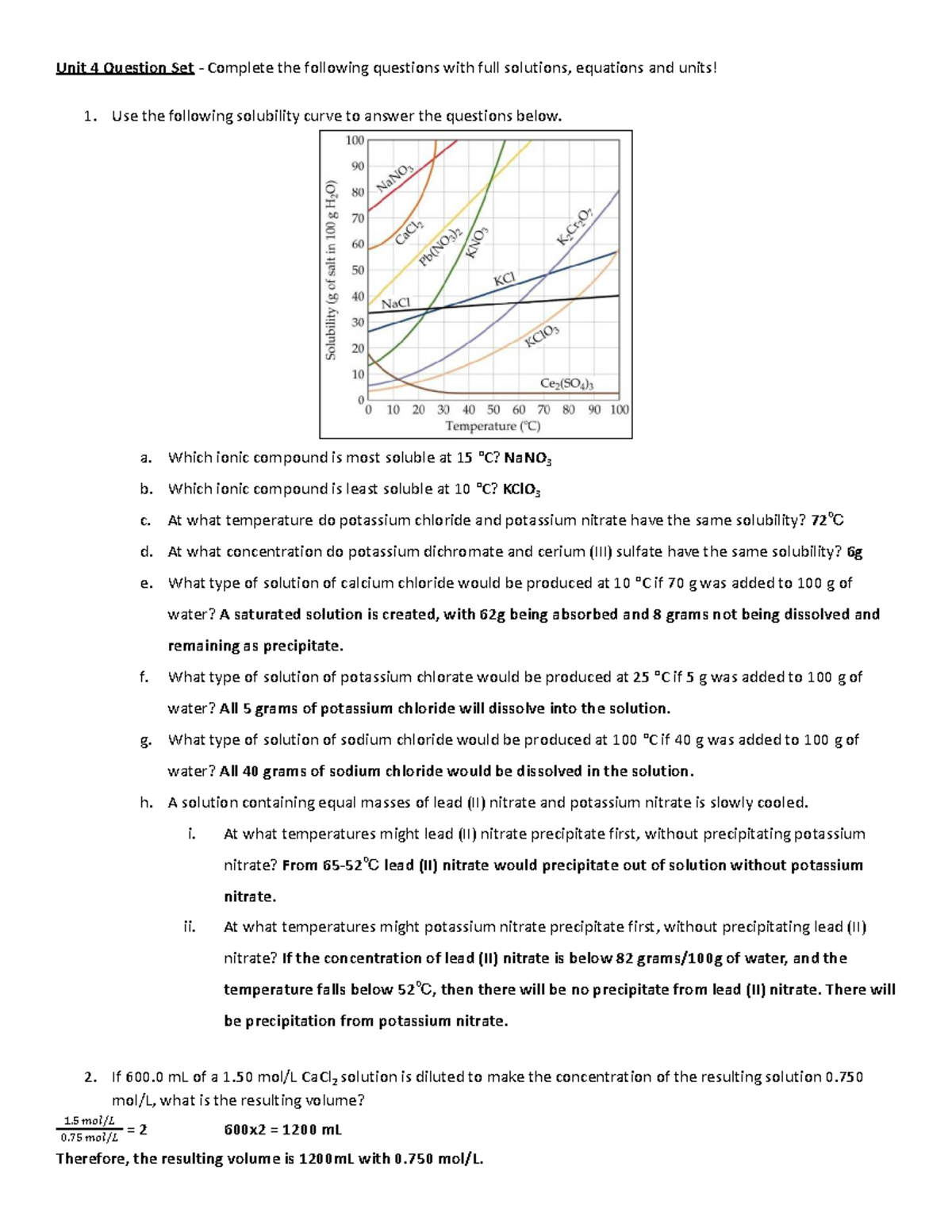 SCH3U Unit 4 Question Set - Unit 4 Question Set - Complete the ...
