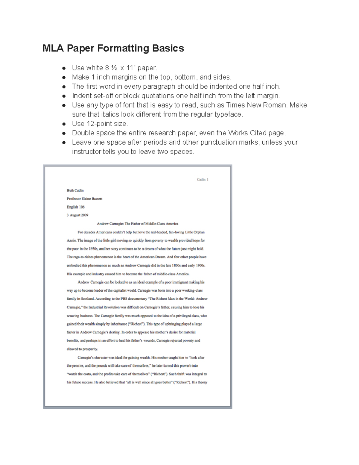 MLA Paper Formatting Basics - Make 1 inch margins on the top, bottom ...