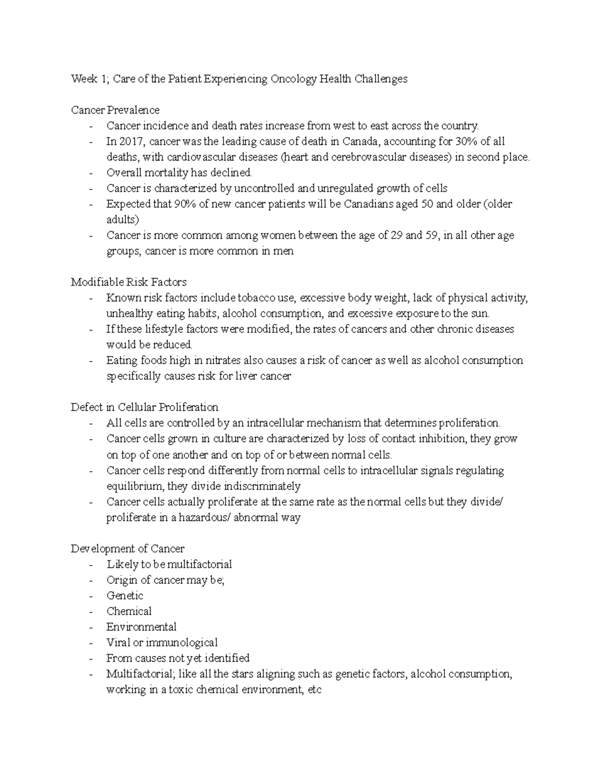 Medsurge wk 1 notes - week 1; cancer - Week 1; Care of the Patient ...