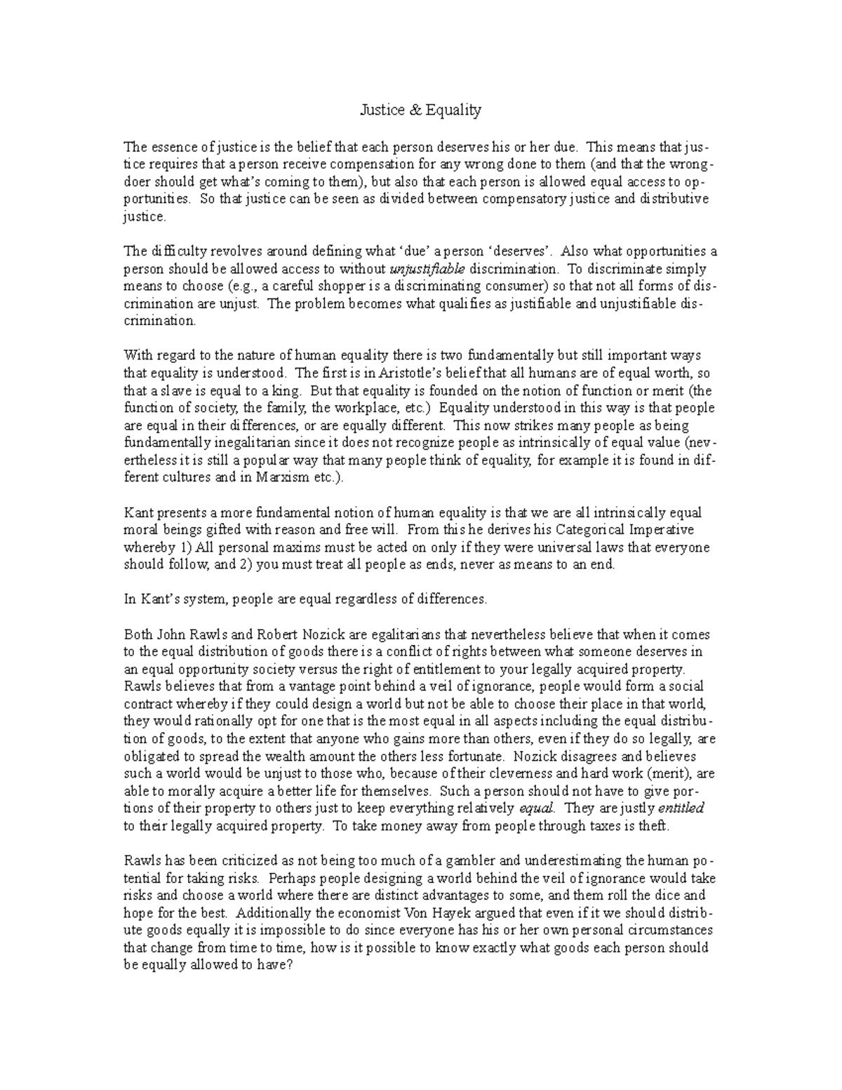 Summary - Justice & Equality - Justice & Equality The essence of ...