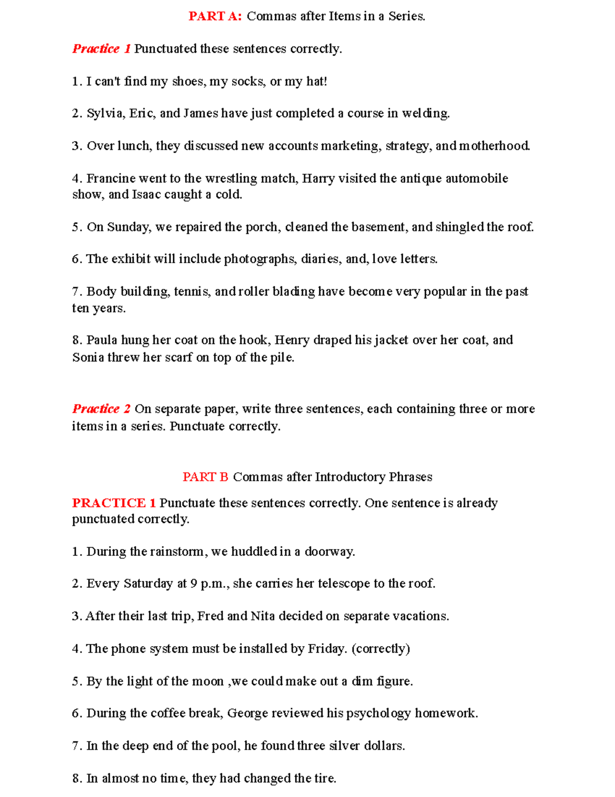 Commas commas commas commas commas - PART A: Commas after Items in a ...