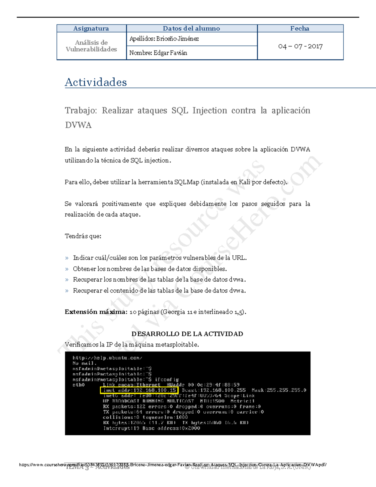 Realizar Ataques SQL Injection Contra La Aplicacion DVWA - Análisis de ...
