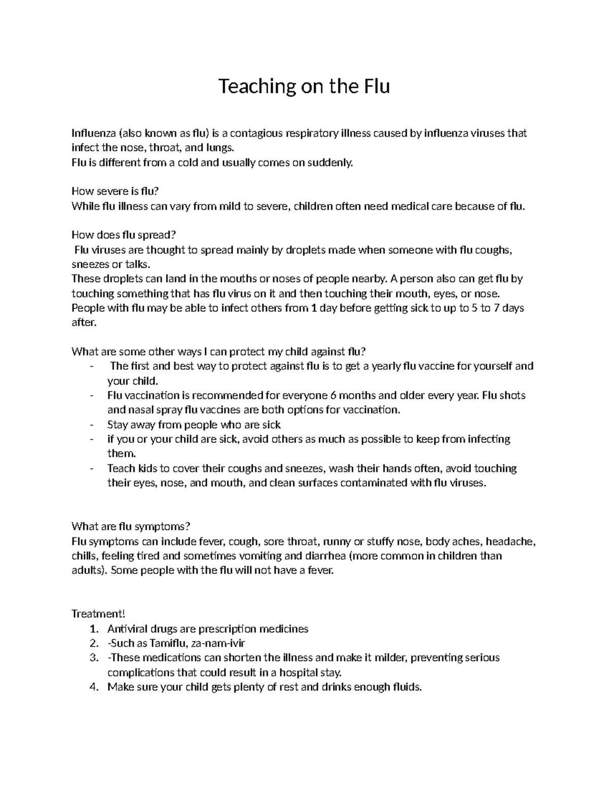 Teaching on the Flu - Teaching on the Flu Influenza (also known as flu ...