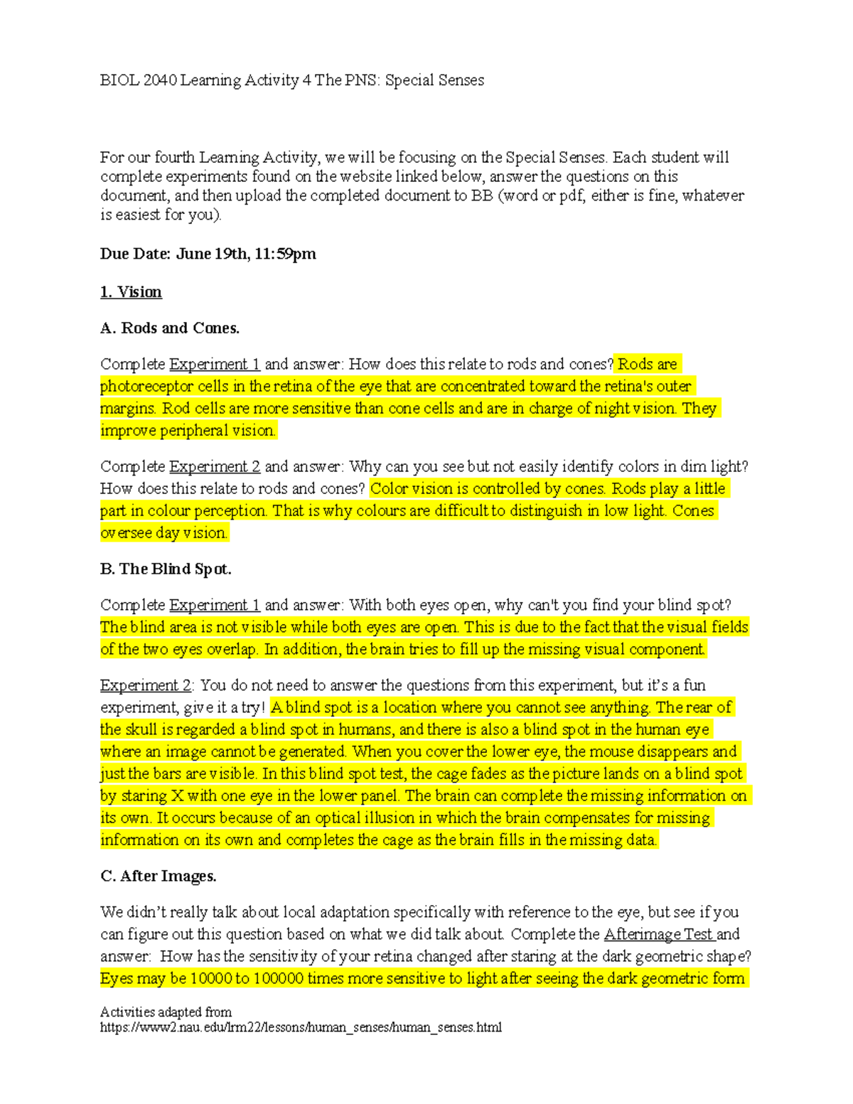 Activity 4-The PNS - BIOL 2040 Learning Activity 4 The PNS: Special ...