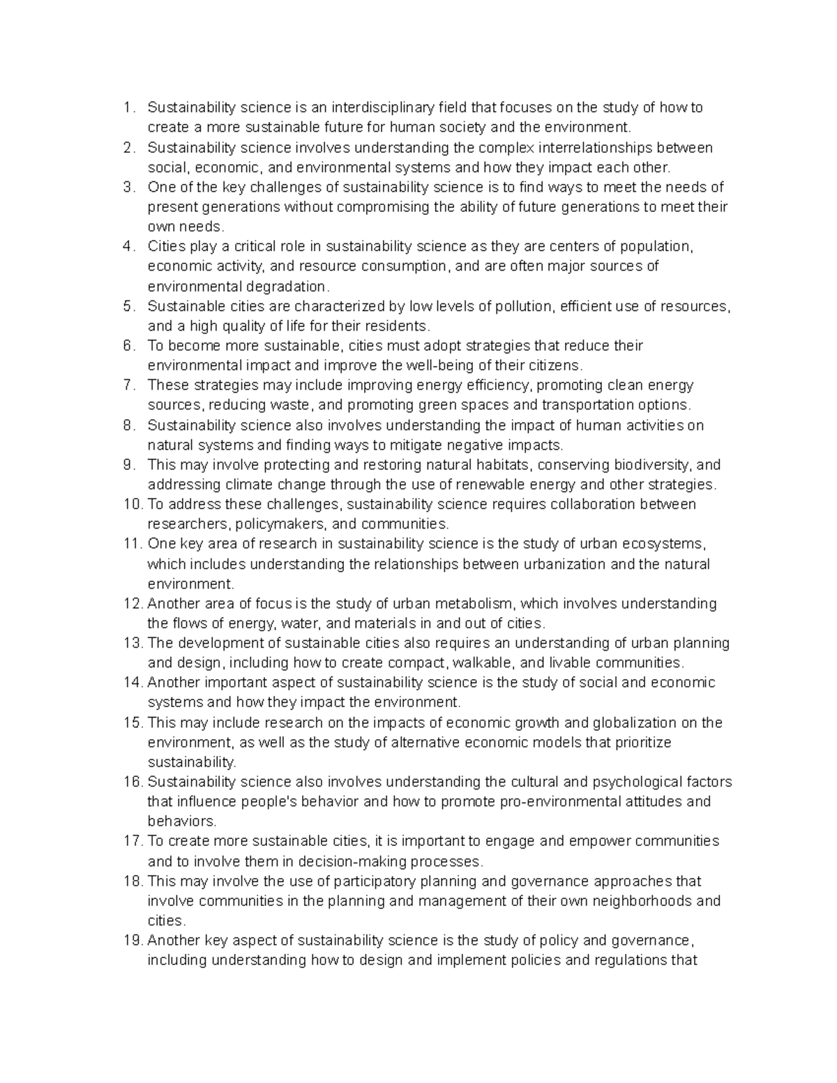 In-class notes, Sustainability Science in the City - Sustainability ...