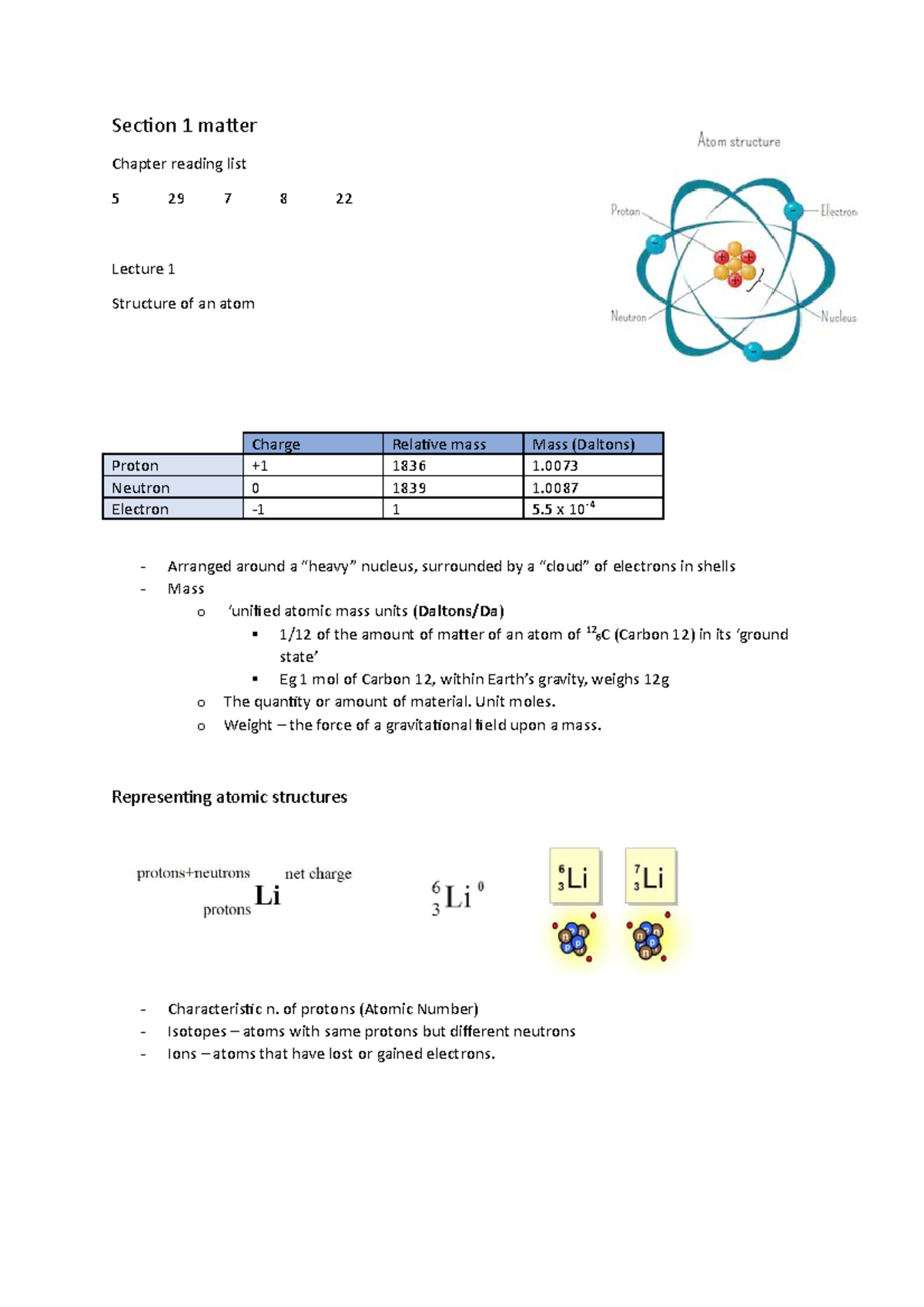 Section 1 matter - Lecture notes 1 - Section 1 matter Chapter reading ...