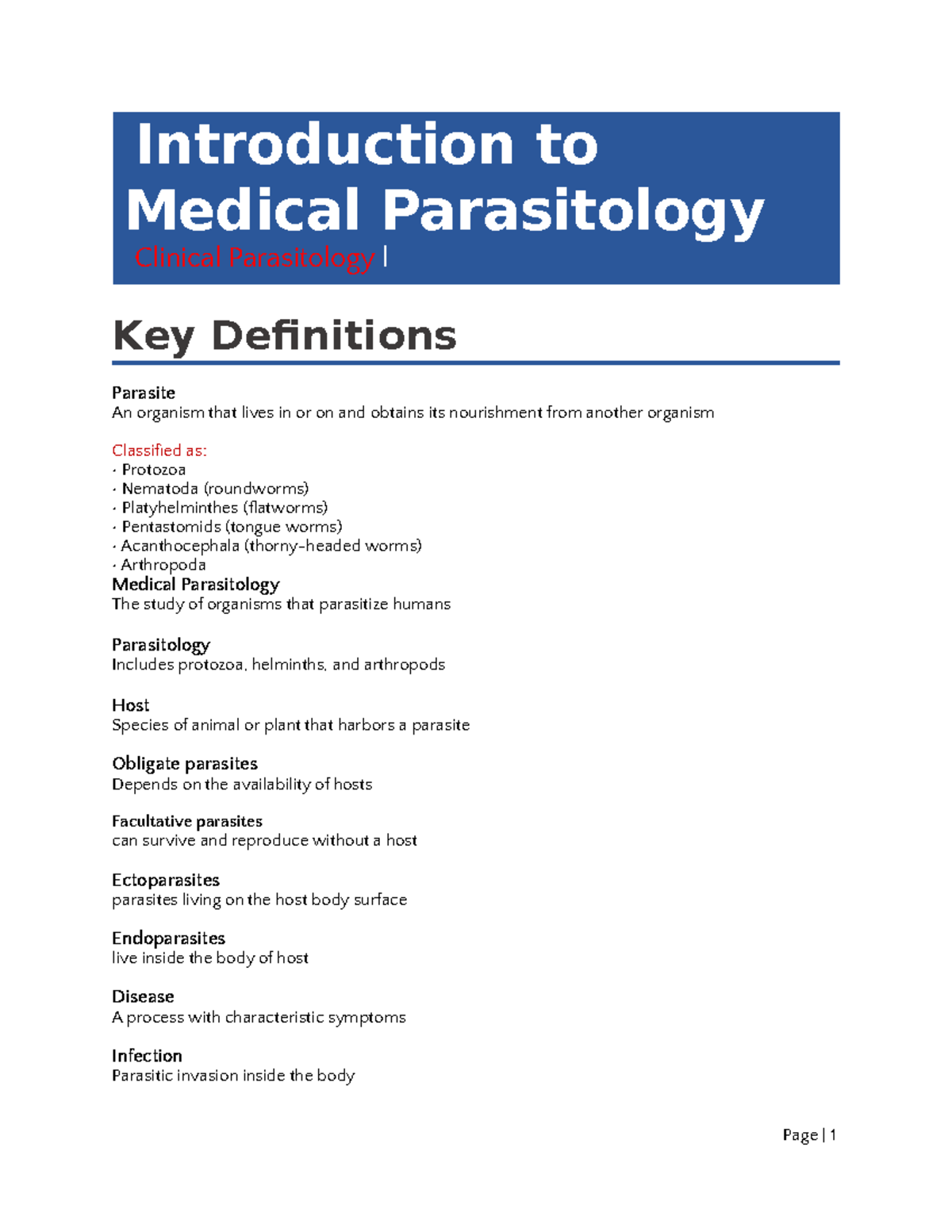 Introduction to Medical Parasitology - Introduction to Medical ...