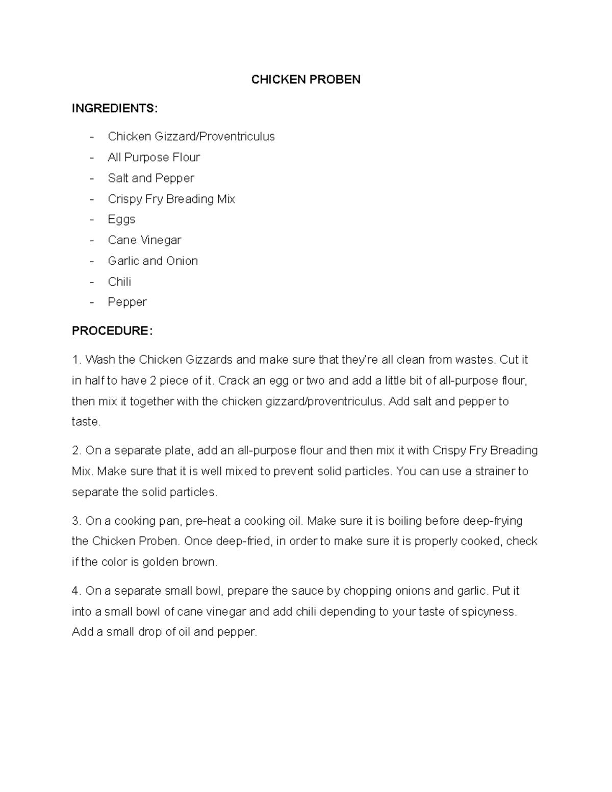 Chicken Proben - For cookery - CHICKEN PROBEN INGREDIENTS: Chicken ...