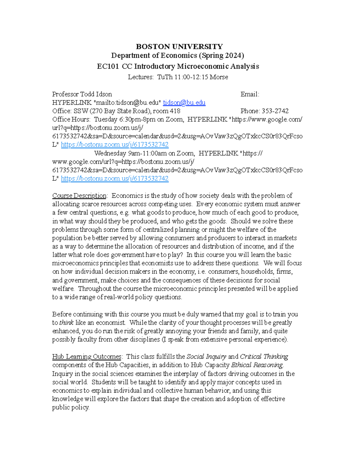 Syllabus EC 101CCSpr 2024 - BOSTON UNIVERSITY Department of Economics ...