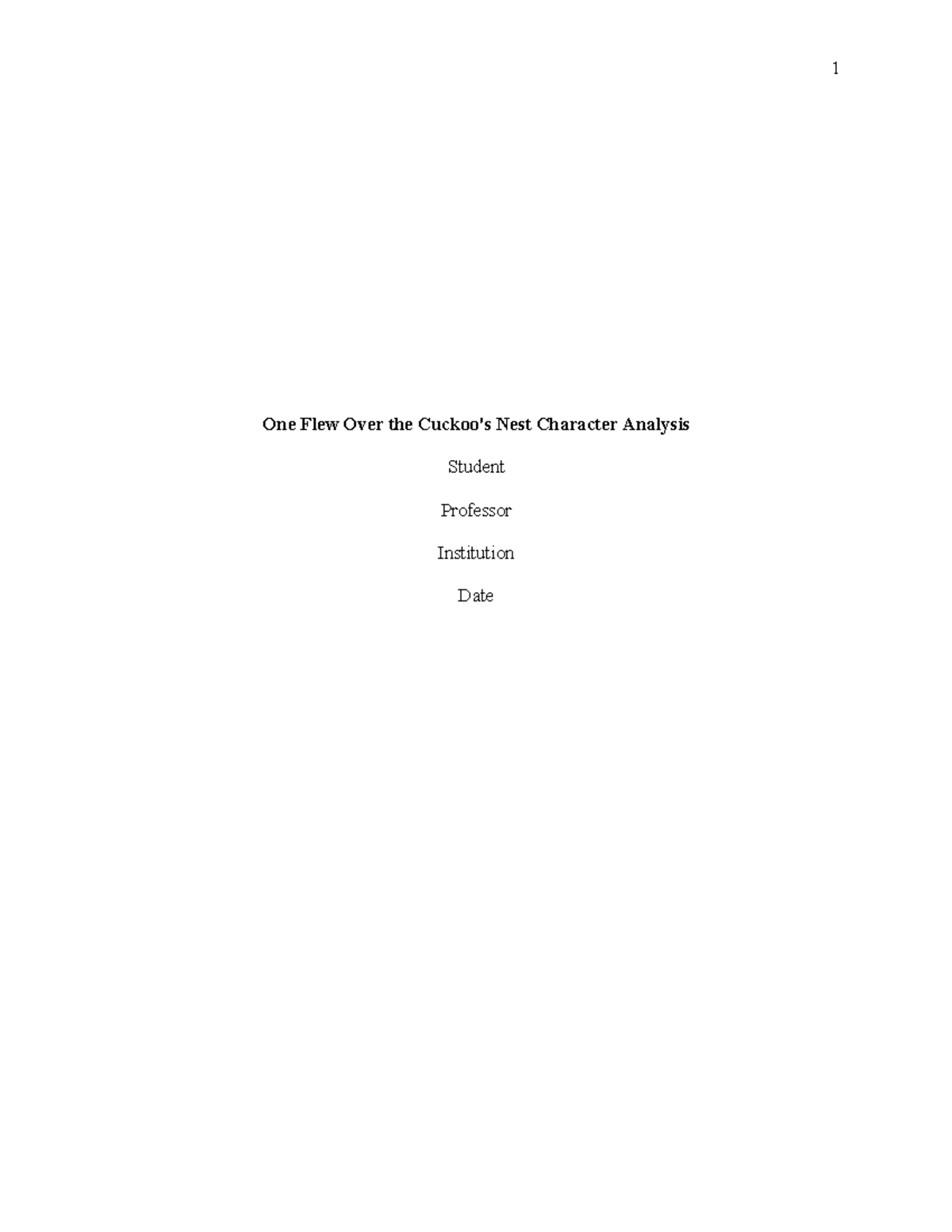 One Flew Over the Cuckoo's Nest Character Analysis - One Flew Over the ...