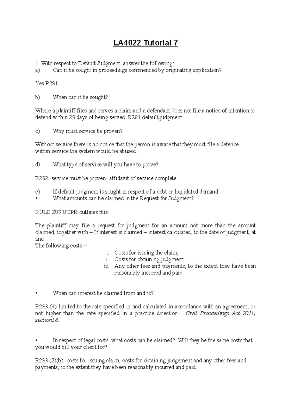 Tute 12 - tutorial for civil - LA4022 Tutorial 7 With respect to ...
