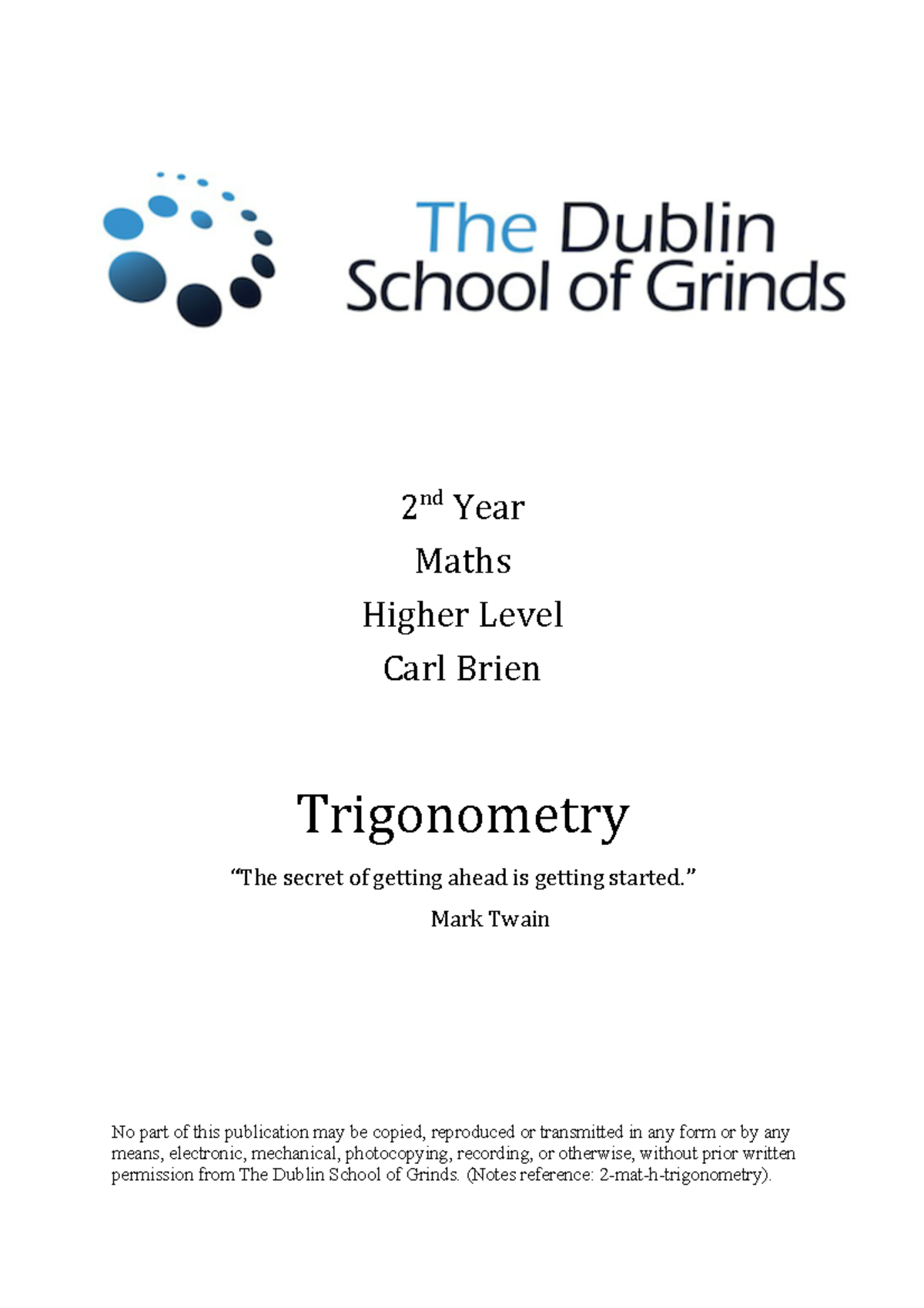 2nd-Year-Maths-Trigonometry - 2 nd Year Maths Higher Level Carl Brien ...