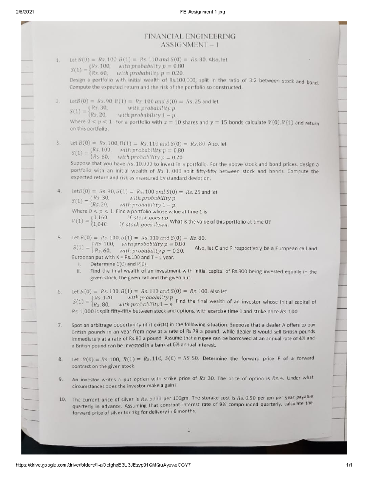FE Assignment 1 - Financial Engineering - google/drive/folders/1-aOctghqE3U3JEzyp91QMQuAyowoCGY7 ...