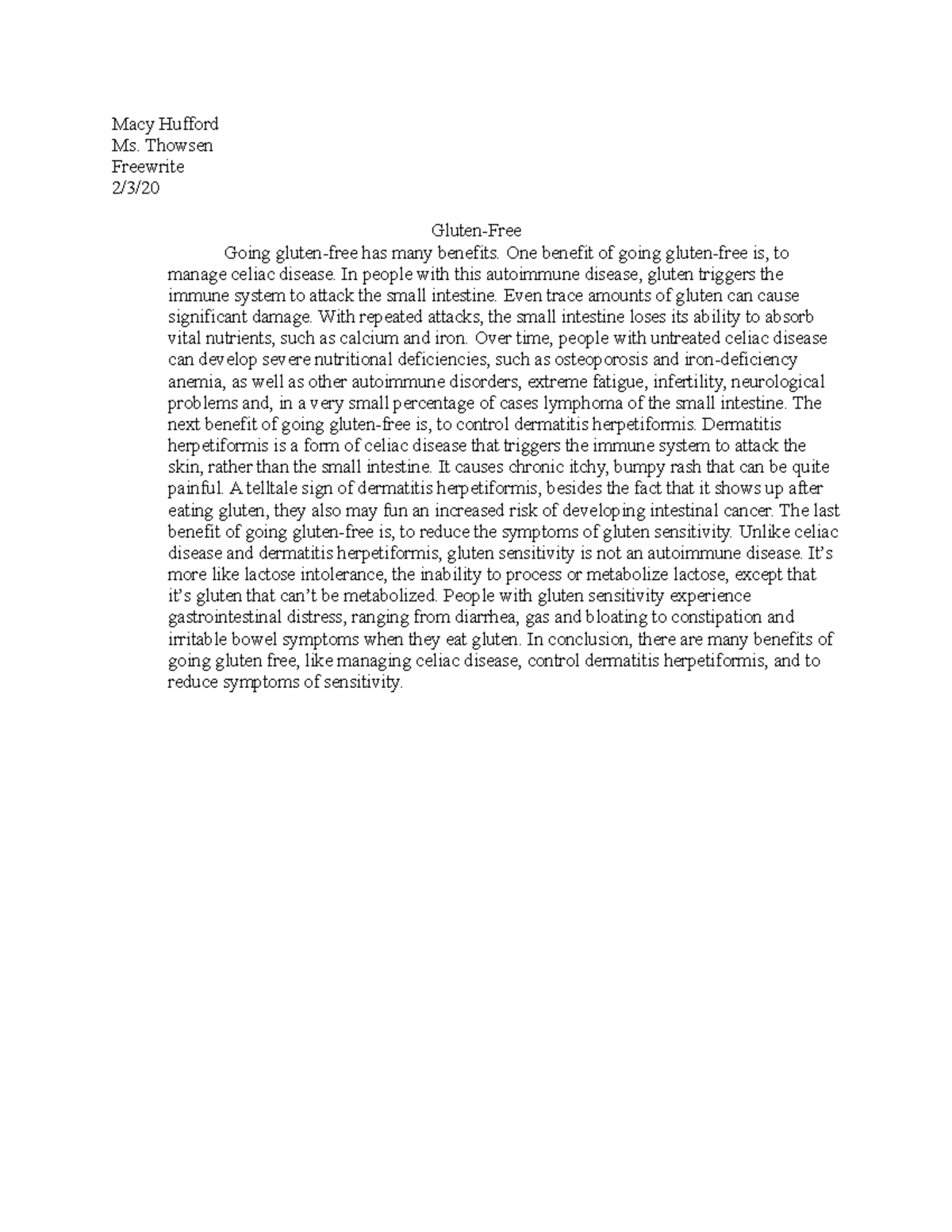 Freewrite - Grade: 7/10 - Macy Hufford Ms. Thowsen Freewrite 2/3 ...