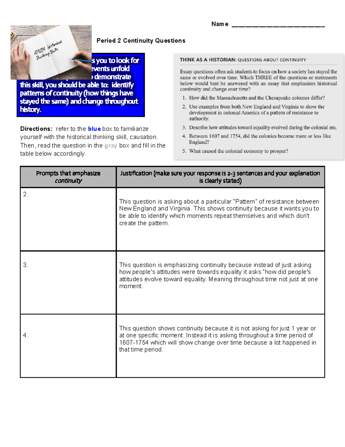 Period 2 Continuity Questions - Name ___________________________ Period ...