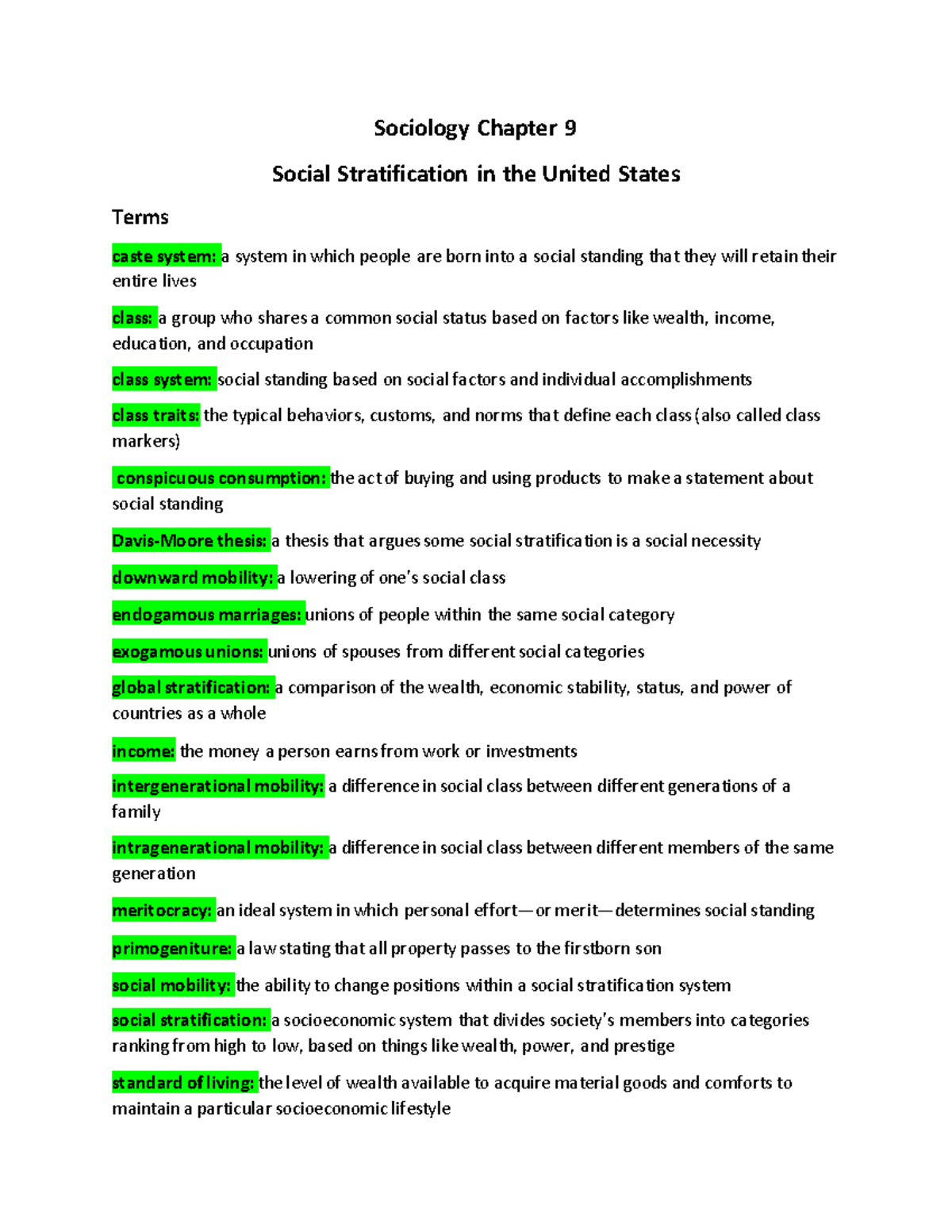 SOC Exam 1 Review - Sociology Chapter 9 Social Stratification in the ...